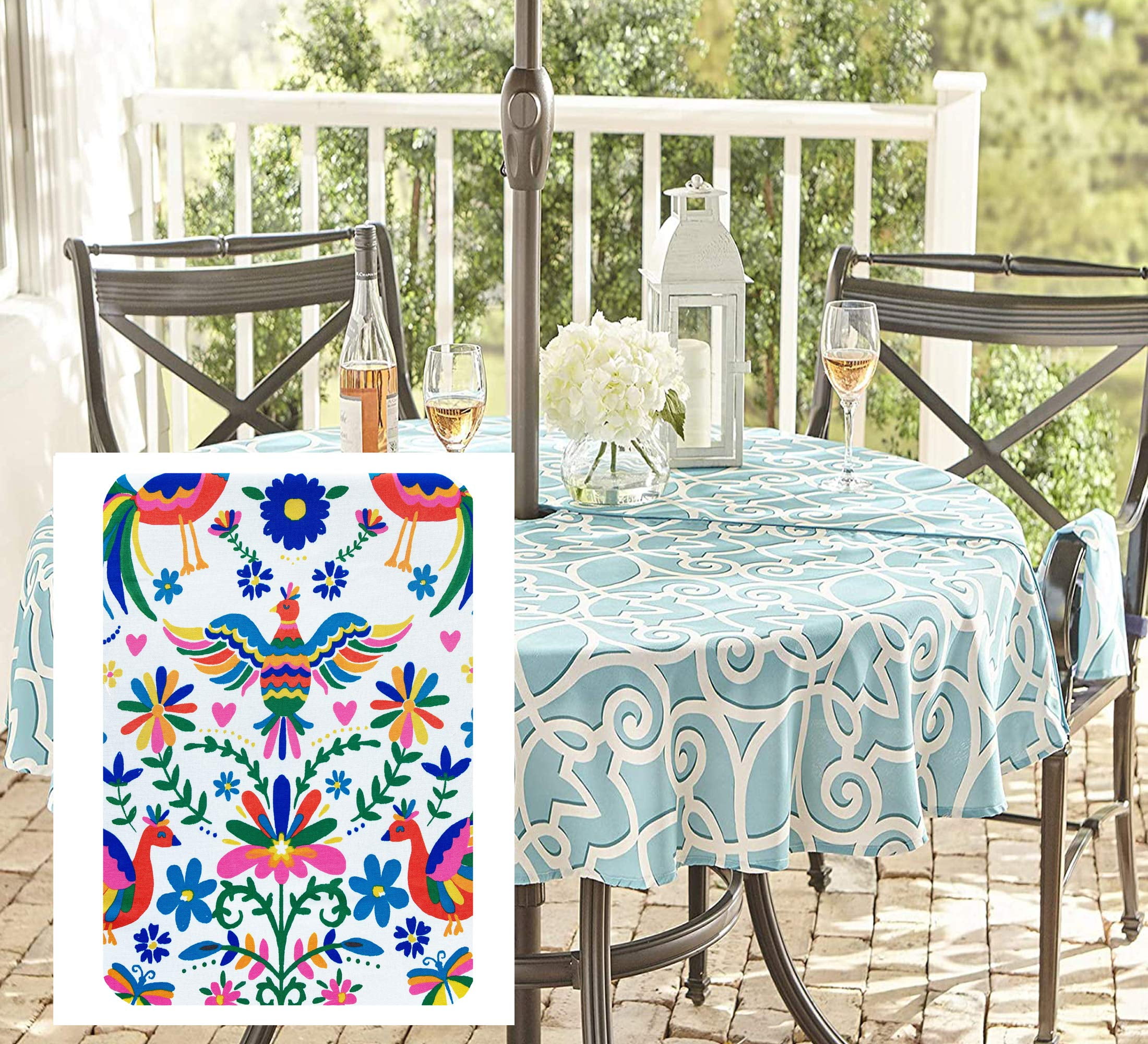 Newbridge Otomi Birds Folk Art Fabric Tablecloth, 70 Inch Zippered ...