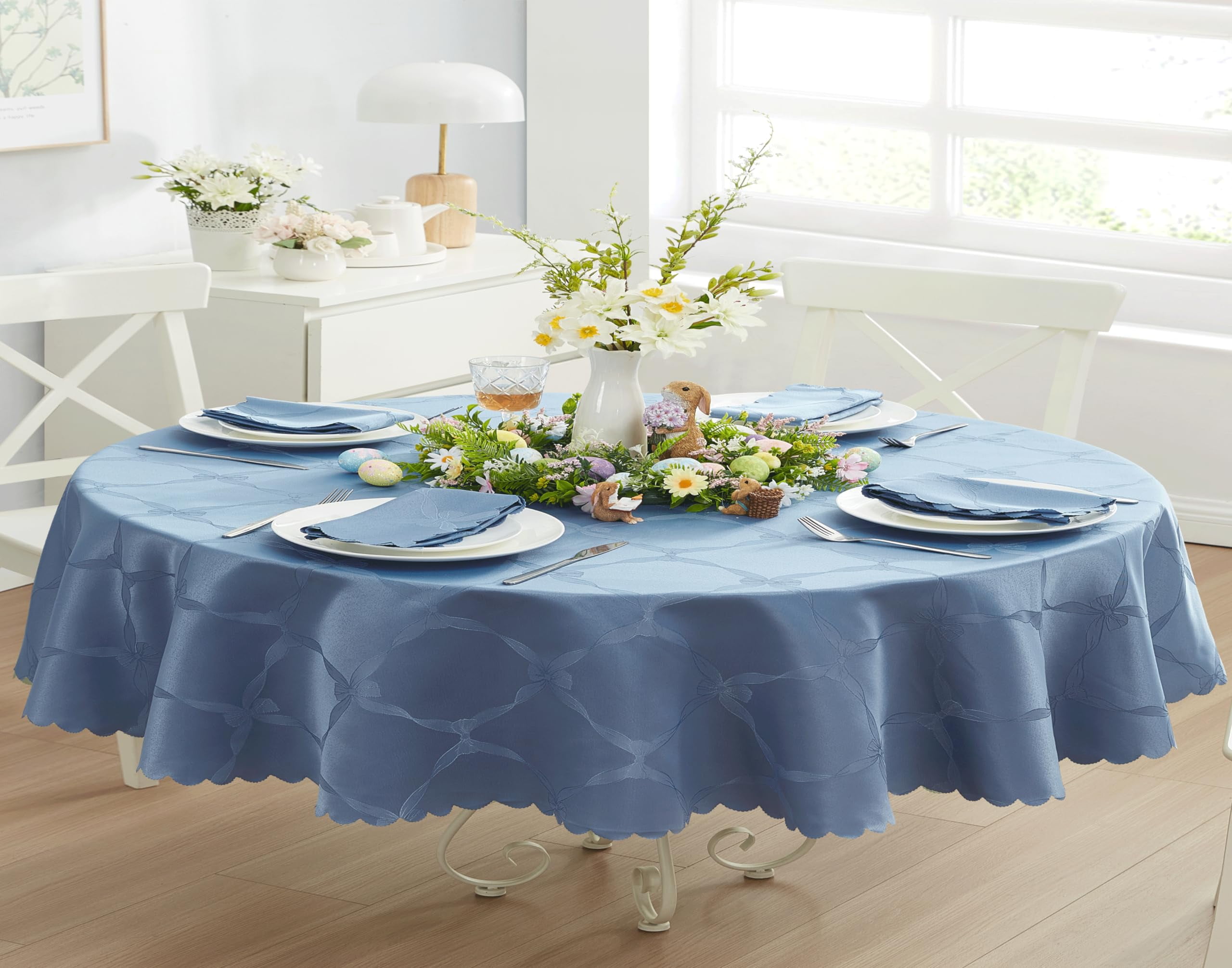 Newbridge Blue Ribbons and Bows Damask 60 x 102 inch Oval Fabric ...