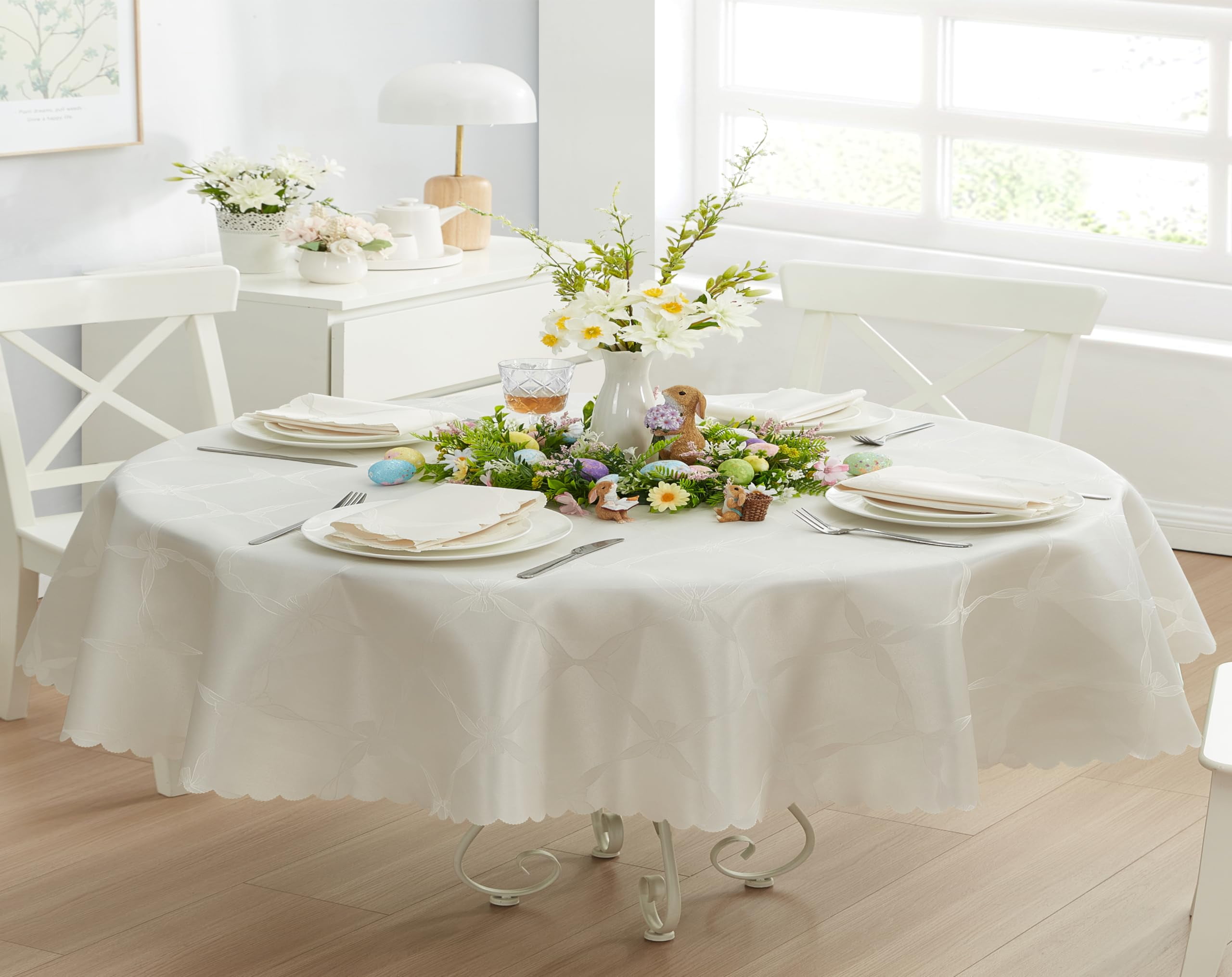 Newbridge Ivory Ribbons and Bows Damask 60 x 84 inch Oval Fabric ...