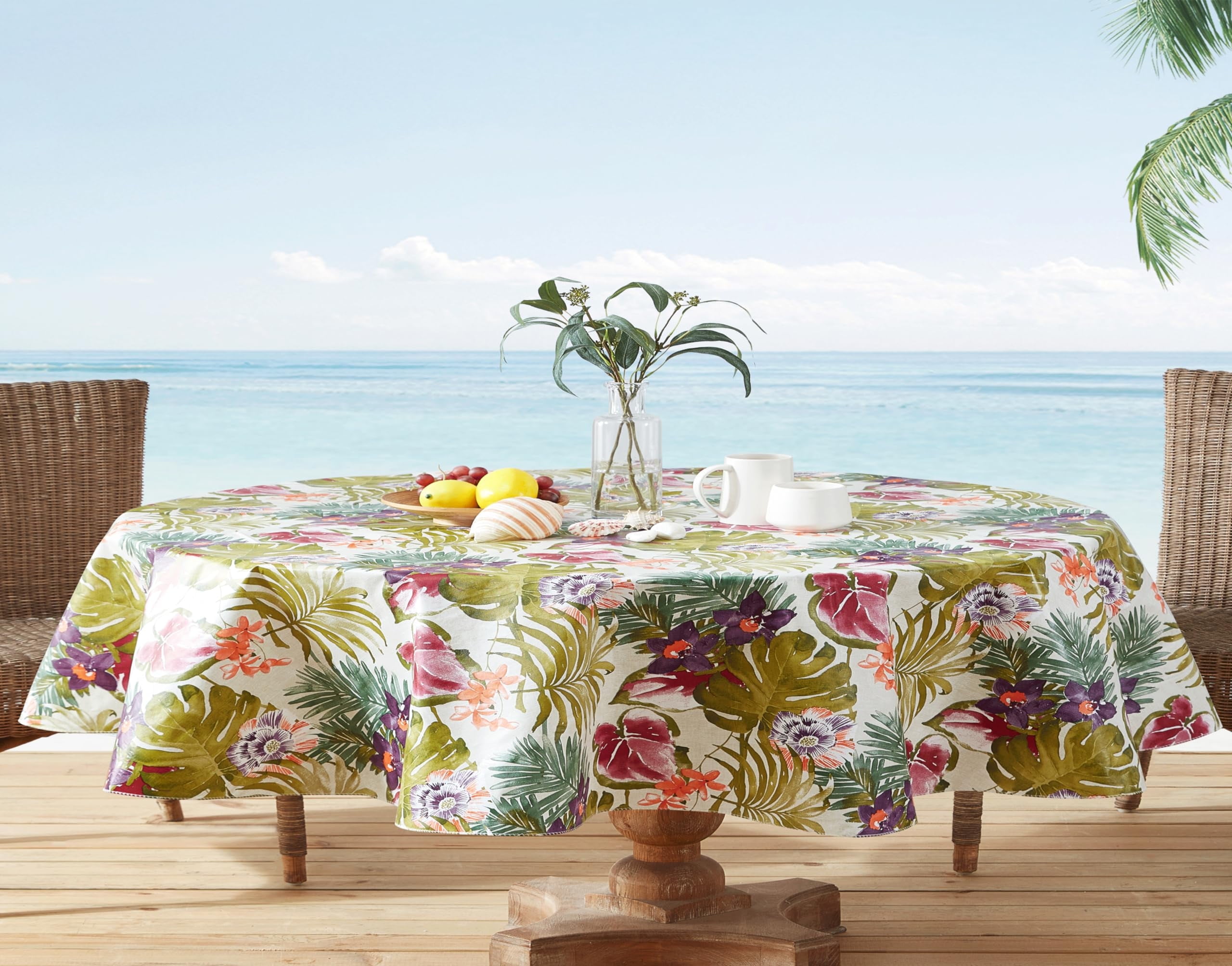Newbridge Oval Flannel Backed Tablecloth, 60 x 84 Inch, Kona Tropical ...