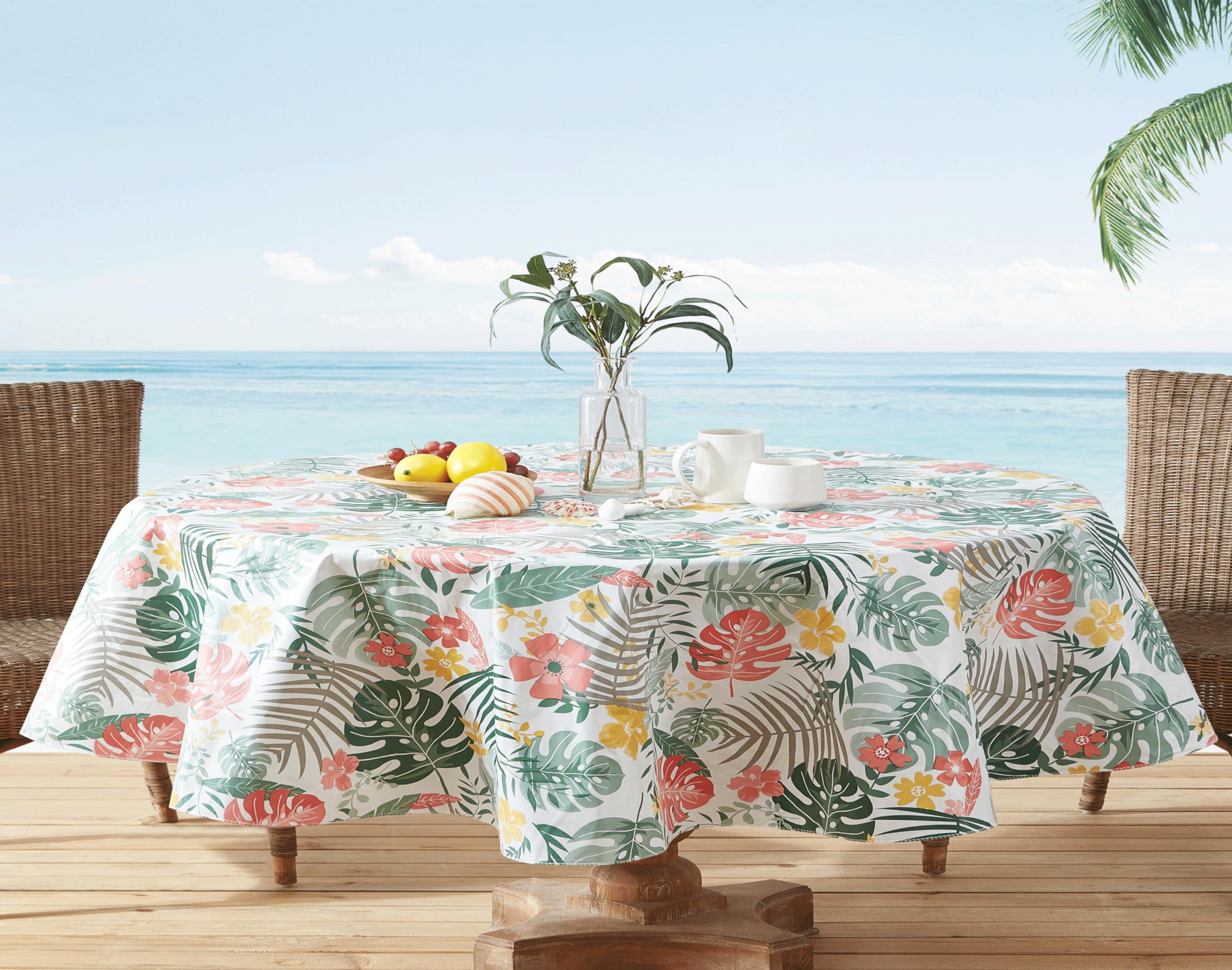 Newbridge Oval Flannel Backed Vinyl Tablecloth, 60 x 84 Inch, Palm ...