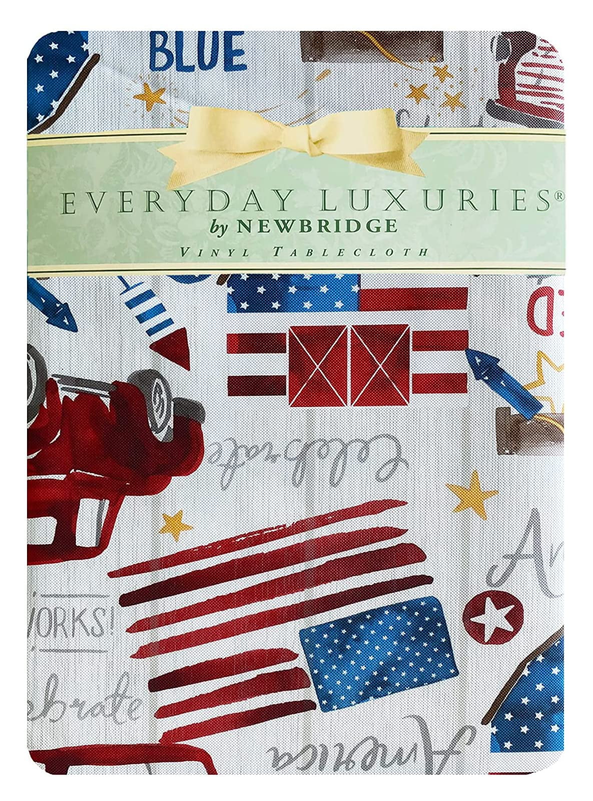 Newbridge Oval Vinyl Flannel Backed Tablecloth, 60 x 84 Inch, Patriotic ...