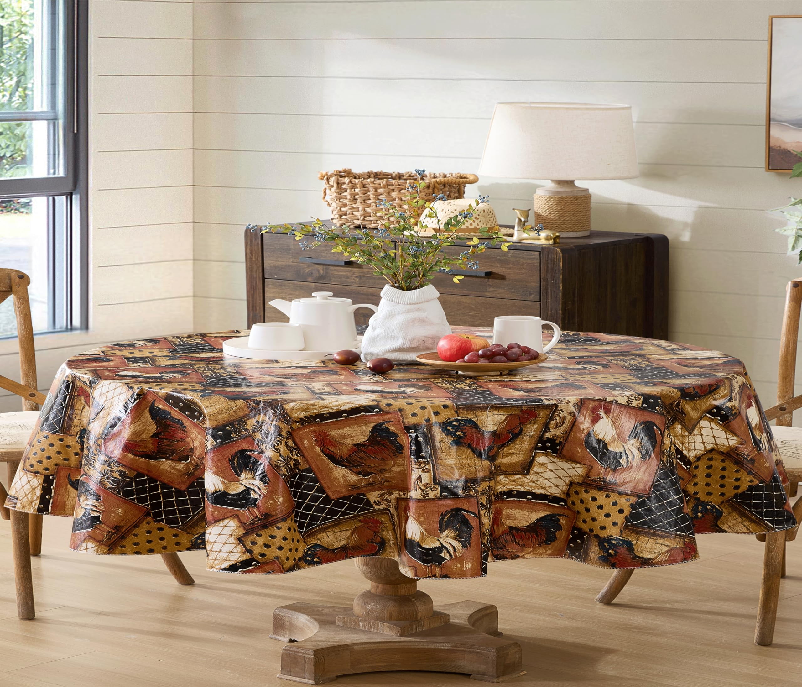 Newbridge Farmhouse Vintage Rooster Oval Vinyl Flannel Backed Dining ...