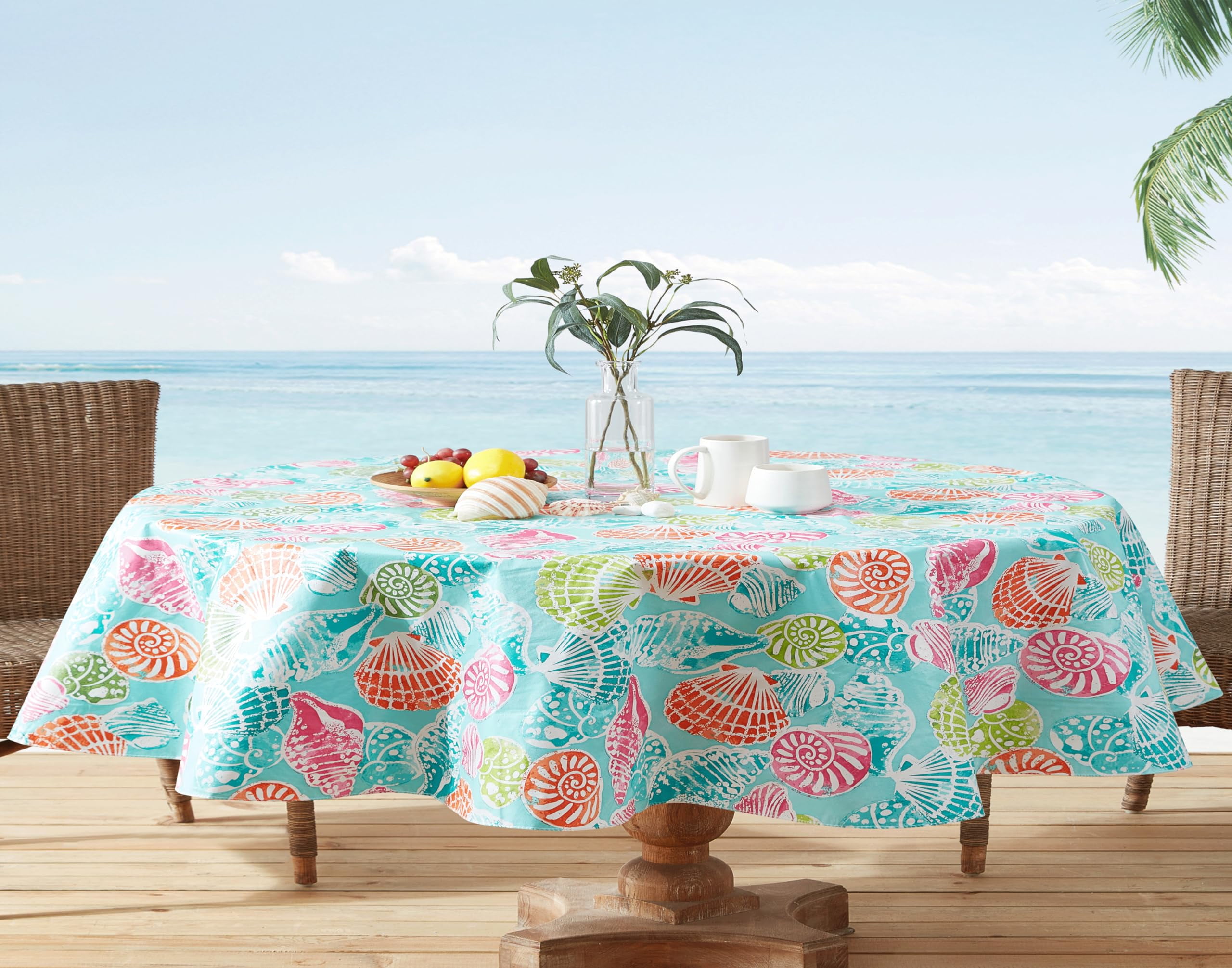 Newbridge Oval Vinyl Flannel Backed Tablecloth, 60 x 84 inch, Shoreline ...