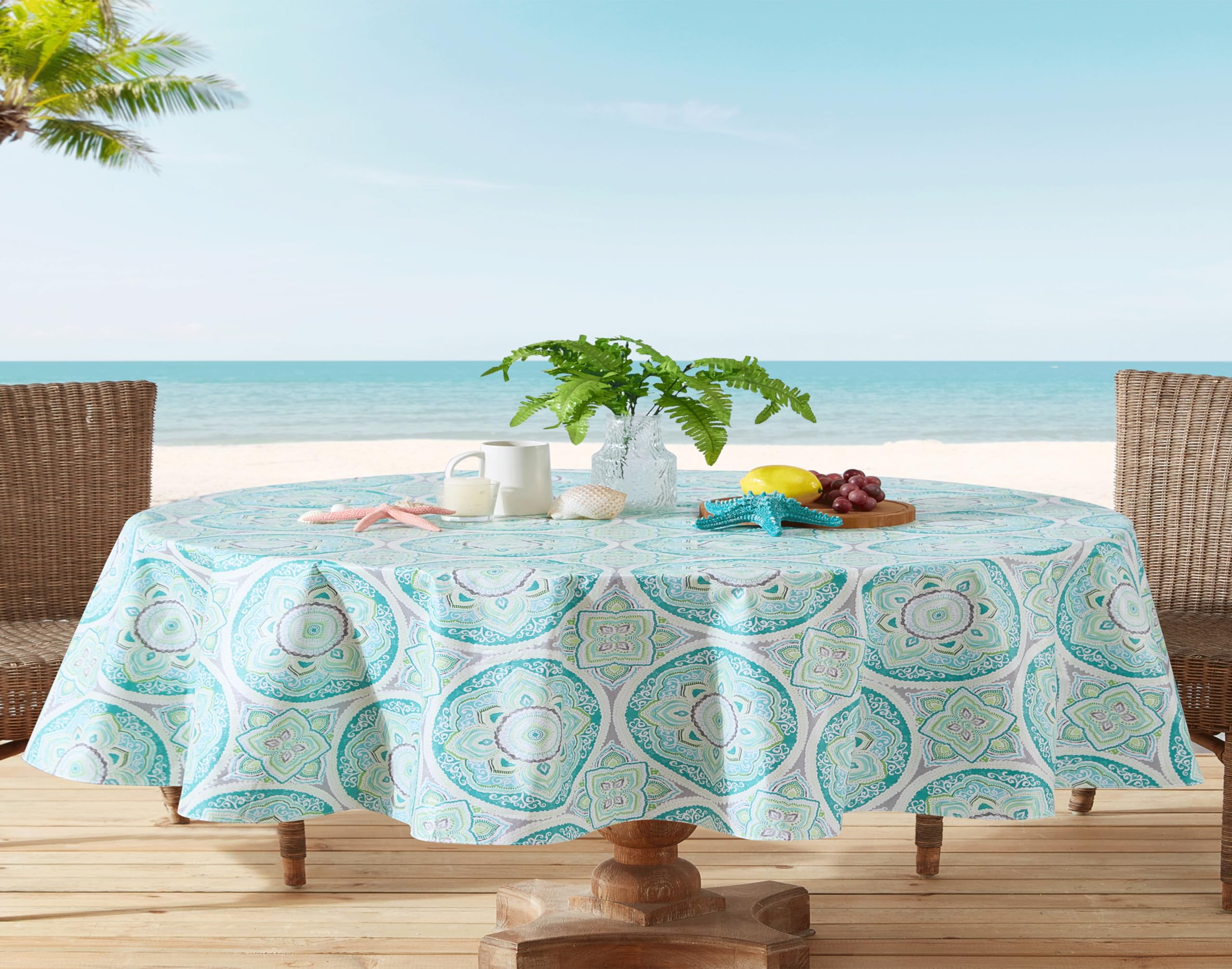 Newbridge Adriatic Medallion 60 x 84 inch Oval Vinyl Tablecloth with ...