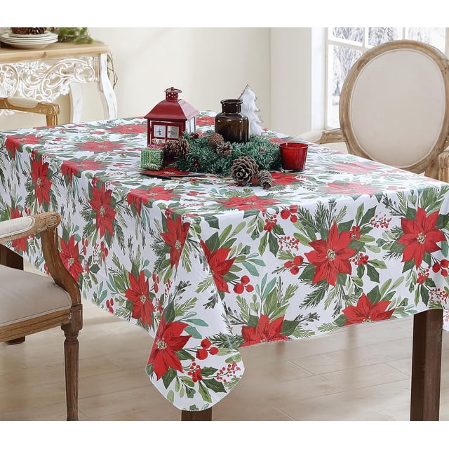 Christmas Red Poinsettia Flourish 52 x 70 inch Rectangle Vinyl Dining ...