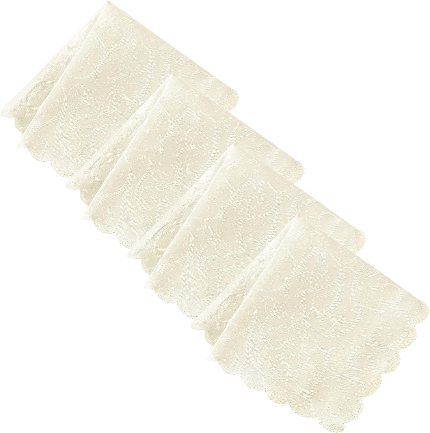 New Bridge Portofino Scalloped Damask Fabric Napkin Set, Wrinkle and ...