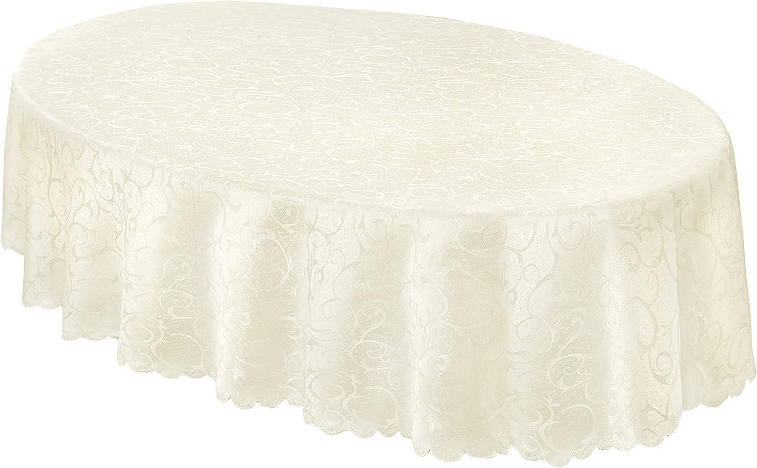 Newbridge Portofino Scalloped Damask Fabric Tablecloth Wrinkle and ...
