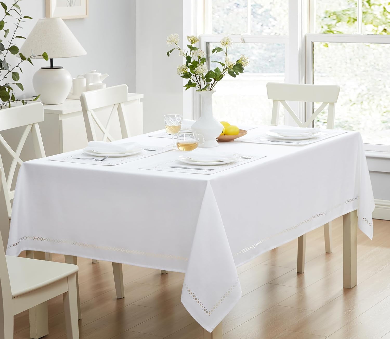 Newbridge Provence Lattice Cutwork Tablecloth, 52x52 Inch, Water/Stain ...