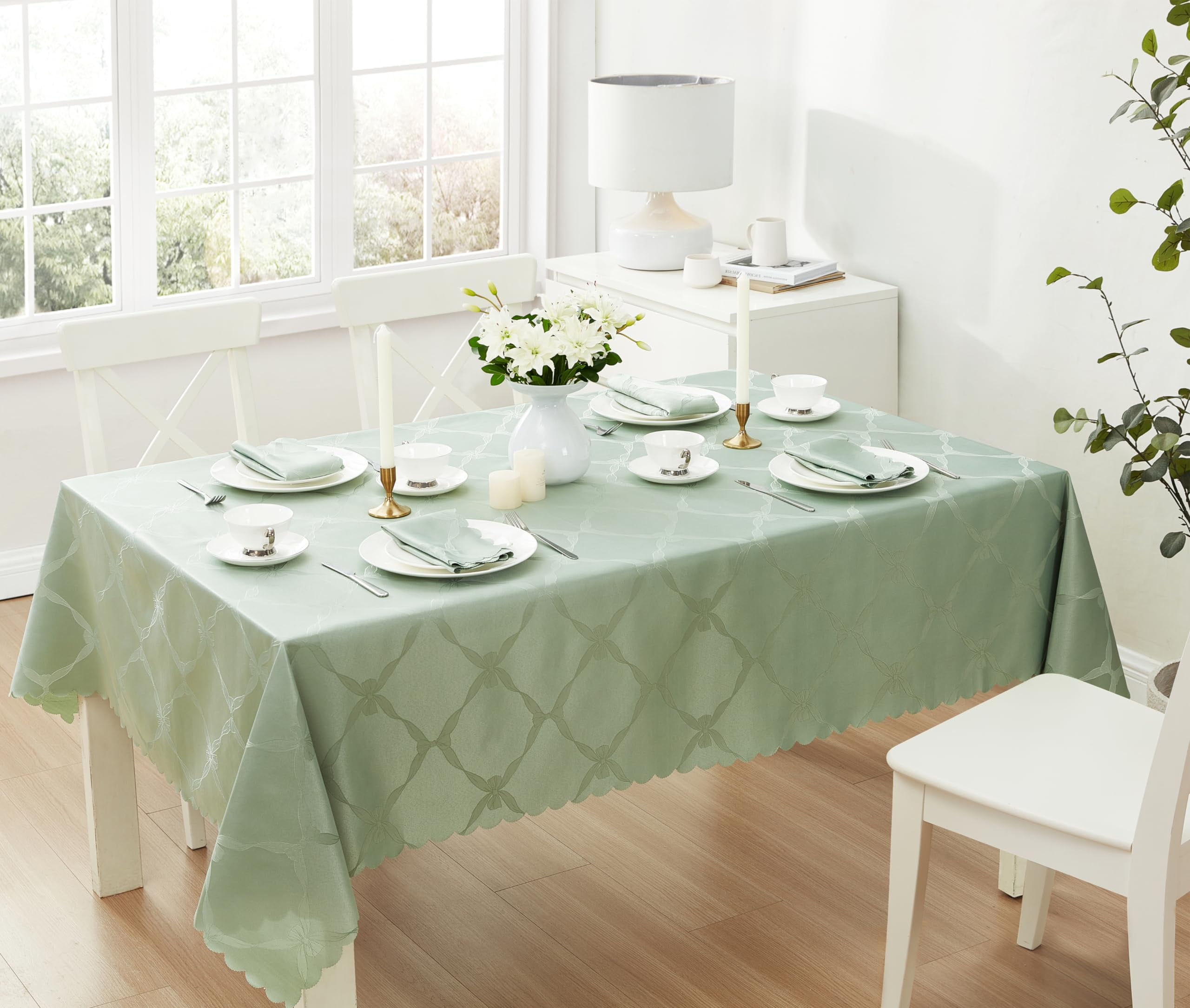 Newbridge Sage Green Ribbons and Bows Damask 52 x 70 inch Rectangle ...