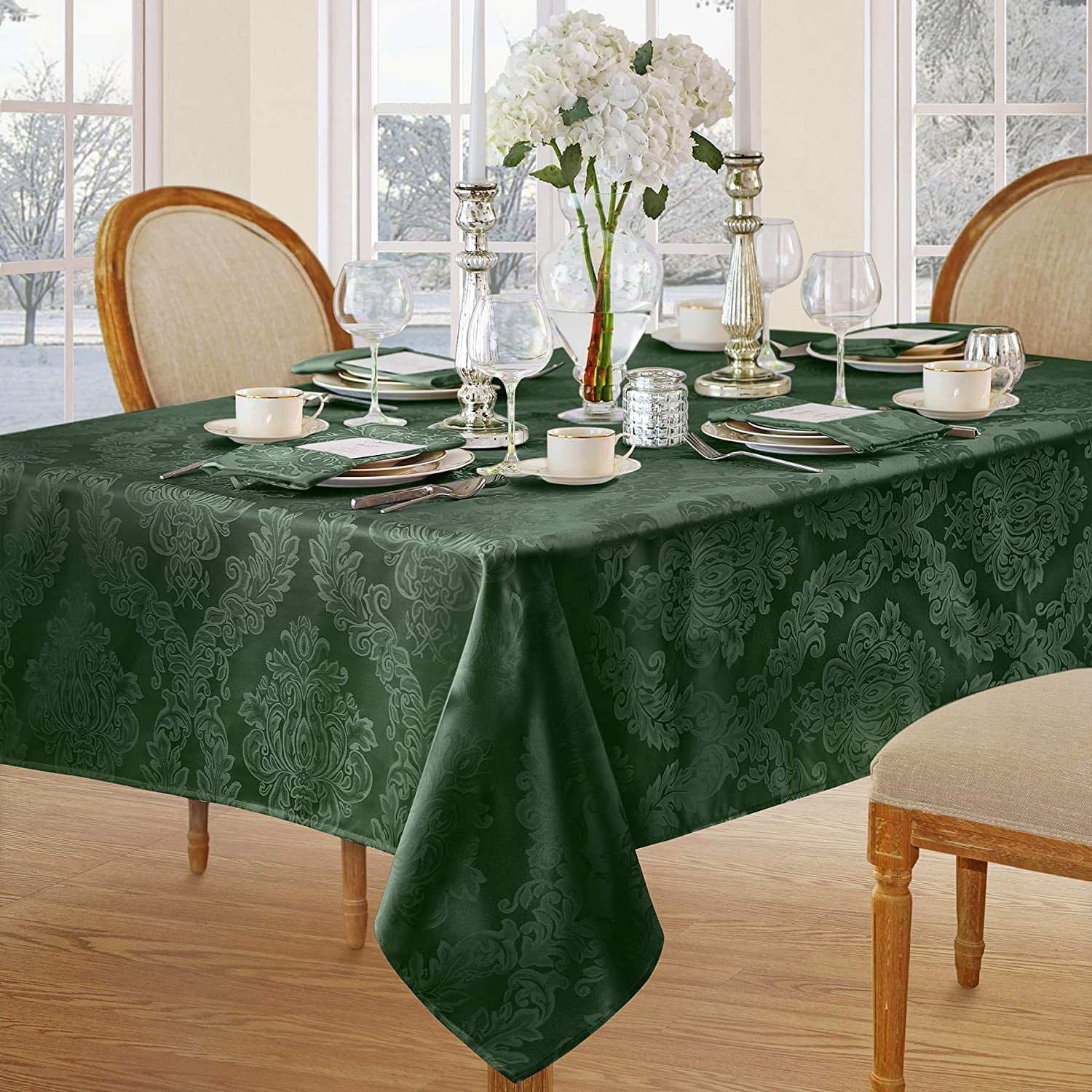 Newbridge Christmas Hunter Green Damask Barcelona Scroll 60 x 102 inch ...