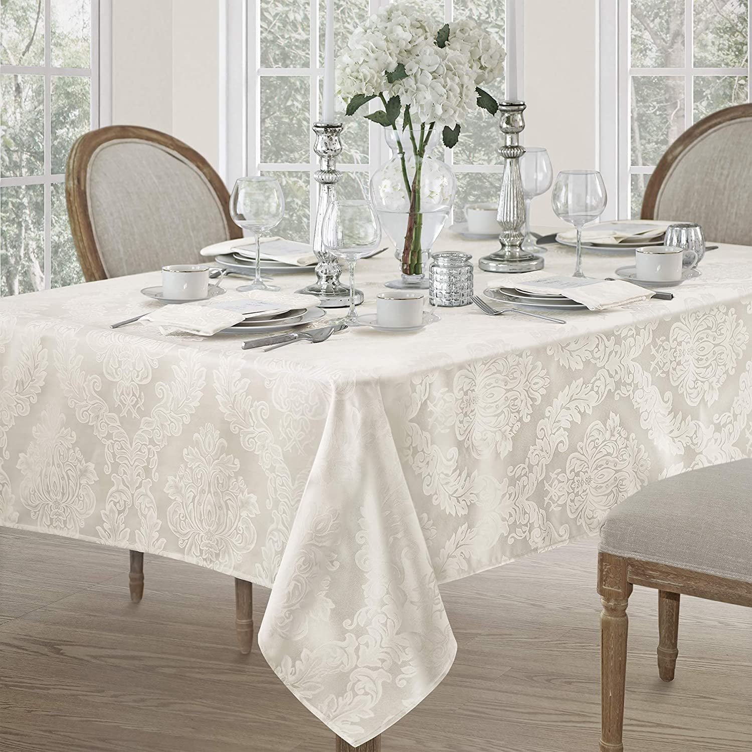 Newbridge Antique White Damask Barcelona Scroll 60 x 120 inch Rectangle ...