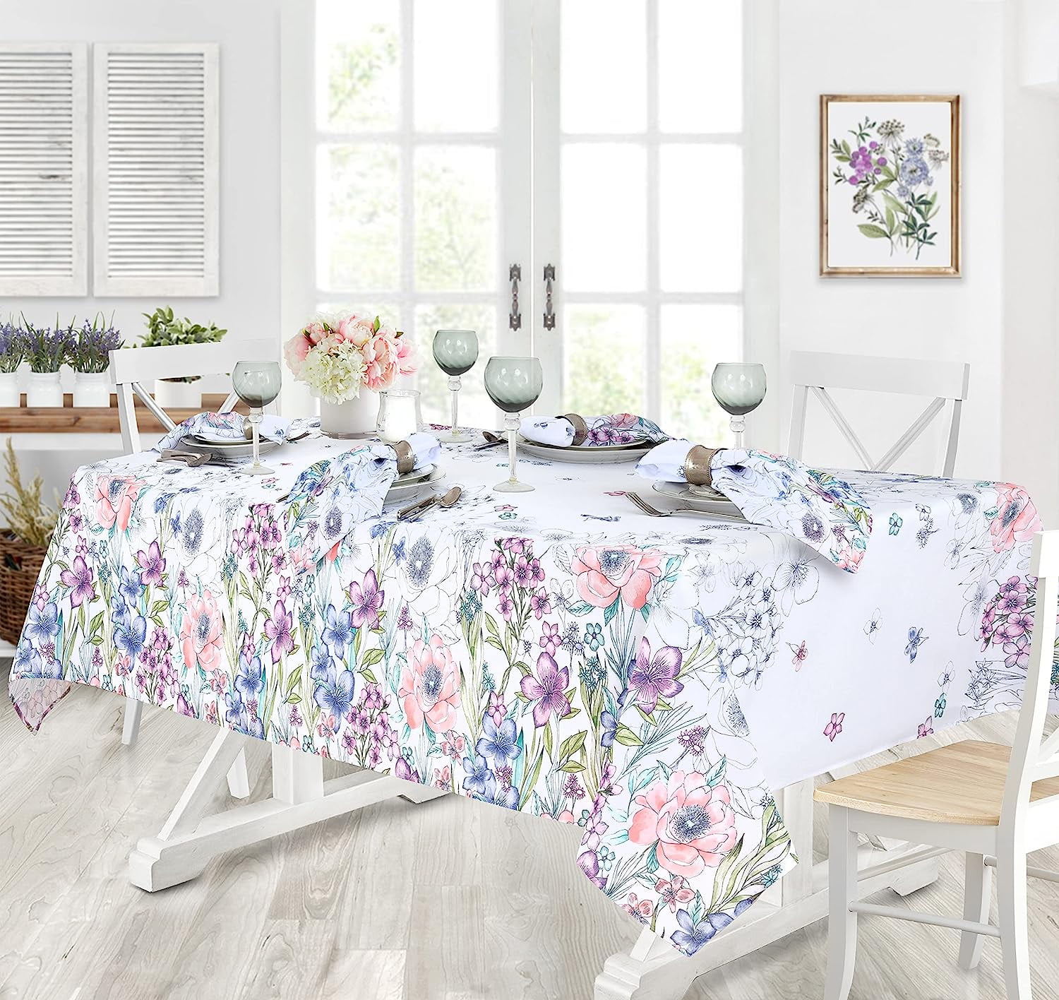 Newbridge Rectangle Fabric Tablecloth, 60 x 120 inch, Garden Breeze ...