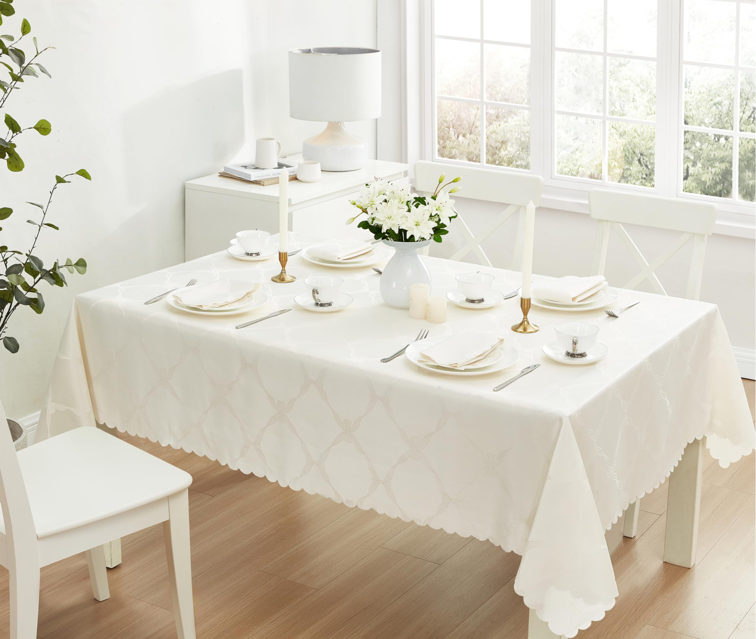 Newbridge Ivory Ribbons and Bows Damask 60 x 84 inch Rectangle Fabric ...