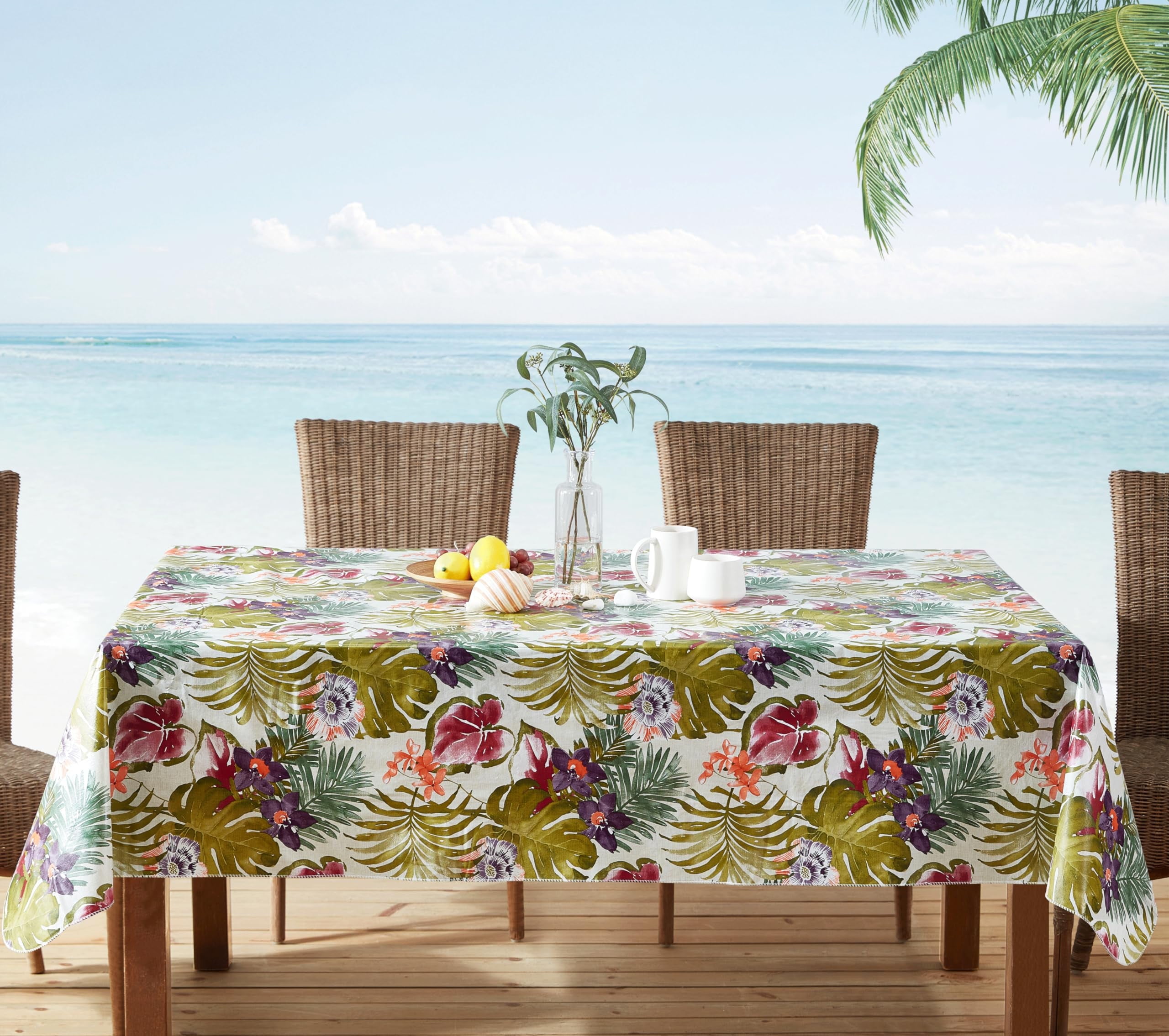 Newbridge Waterproof Rectangular Tablecloth, Kona Tropical Floral ...