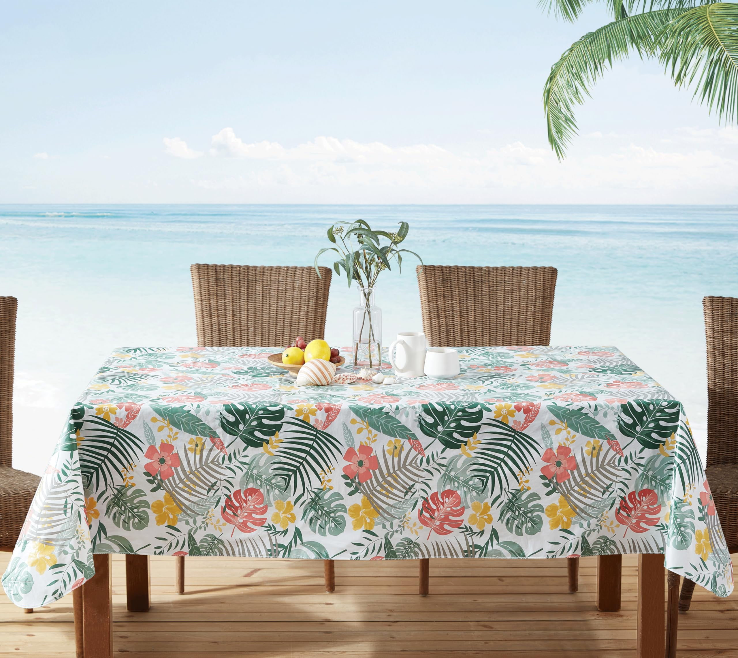 Newbridge Rectangle Flannel Backed Vinyl Tablecloth, 60 x 84 Inch, Palm ...