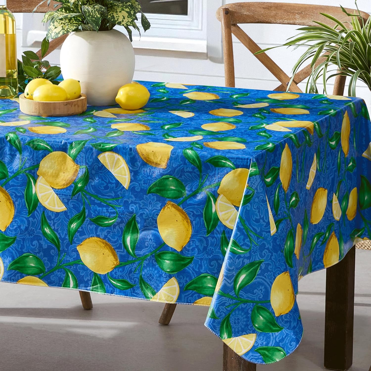 Newbridge Rectangle Vinyl Tablecloth, 52 x 70 Inch, Mediterranean Zest ...