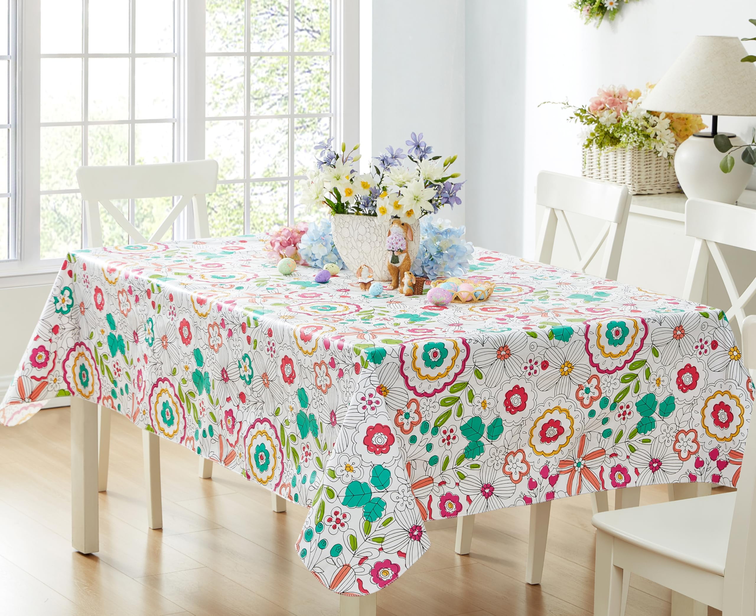 Newbridge Shabby Chic Pink and Green Lily 52 x 70 inch Rectangle Vinyl ...