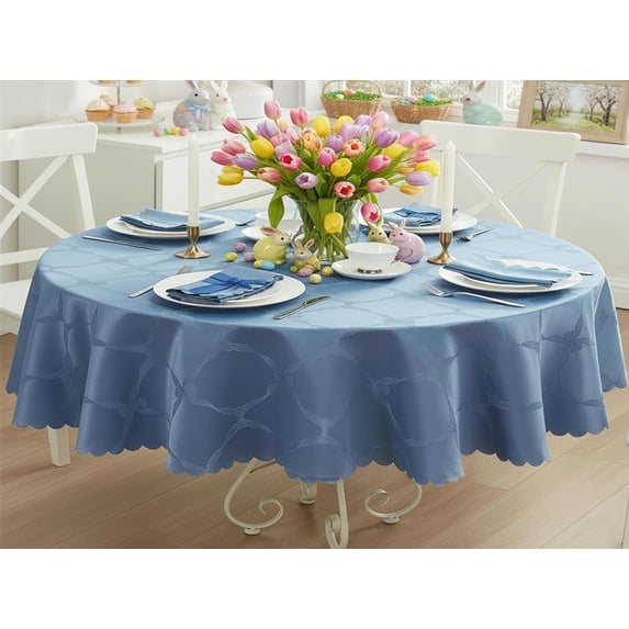 Newbridge Ribbons and Bows Damask Fabric Tablecloth, Blue, 60 x 102 ...