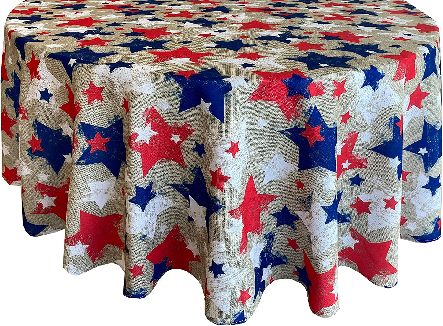 Newbridge Round Fabric Tablecloth, 70 Inch, Burlap Stars, Indoor ...