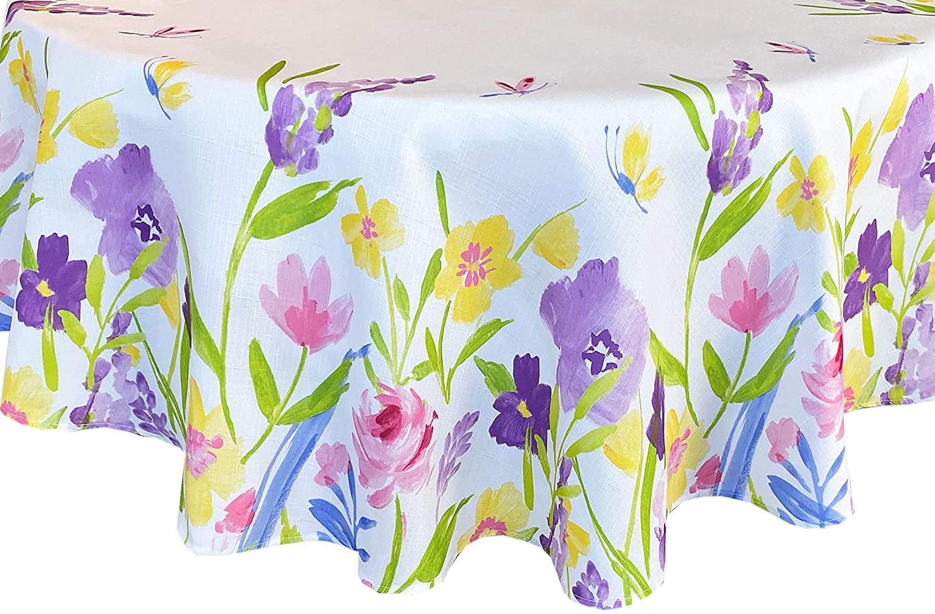 Newbridge Colorful Round Fabric Tablecloth, 70 Inch, Blooming Petals ...