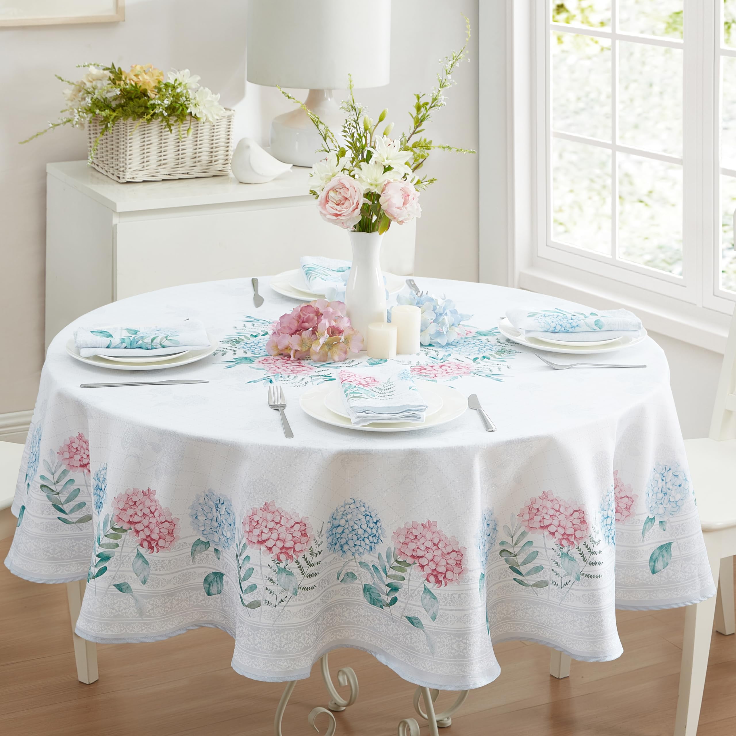 Newbridge Hydrangea Sketch Blue and Pink Flowers Rectangle 70 inch ...