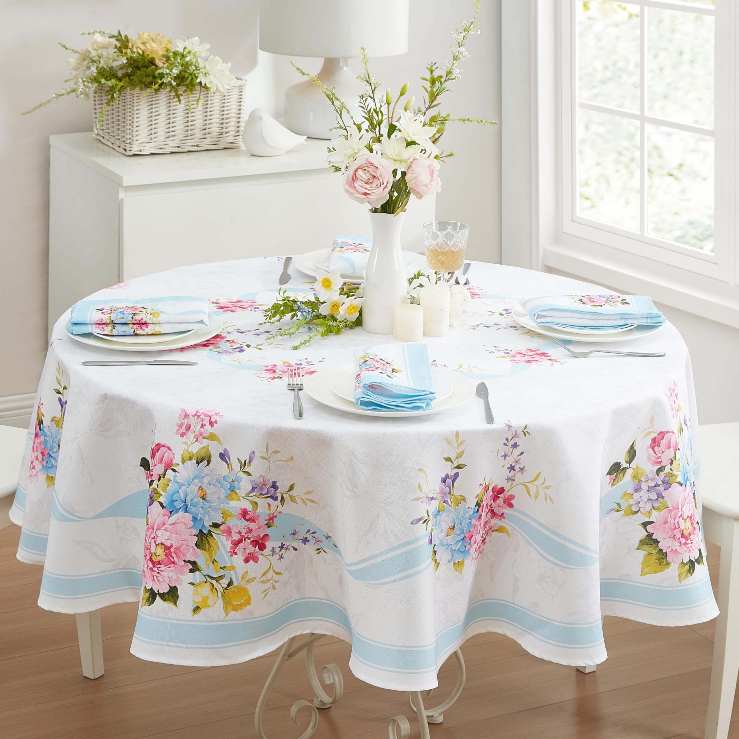 Newbridge Cottage Rose Tablecloth, 70-Inch, Stain Resistant, Floral ...