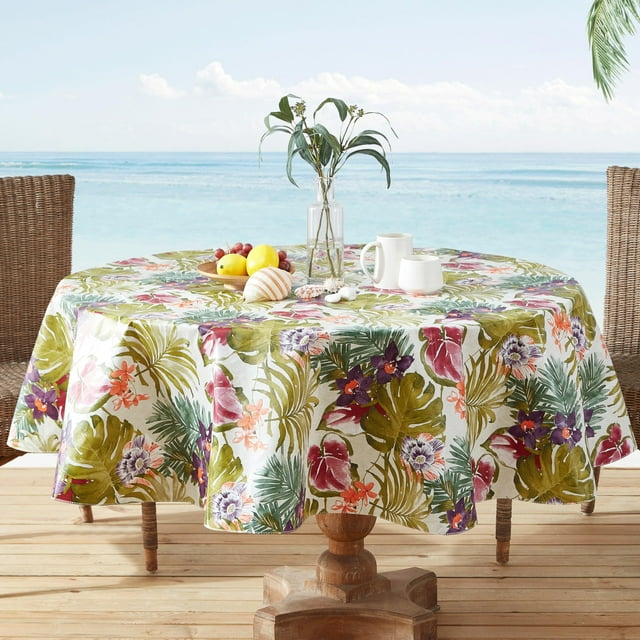 Newbridge Round Flannel Backed Tablecloth, 70 Inch, Kona Tropical ...