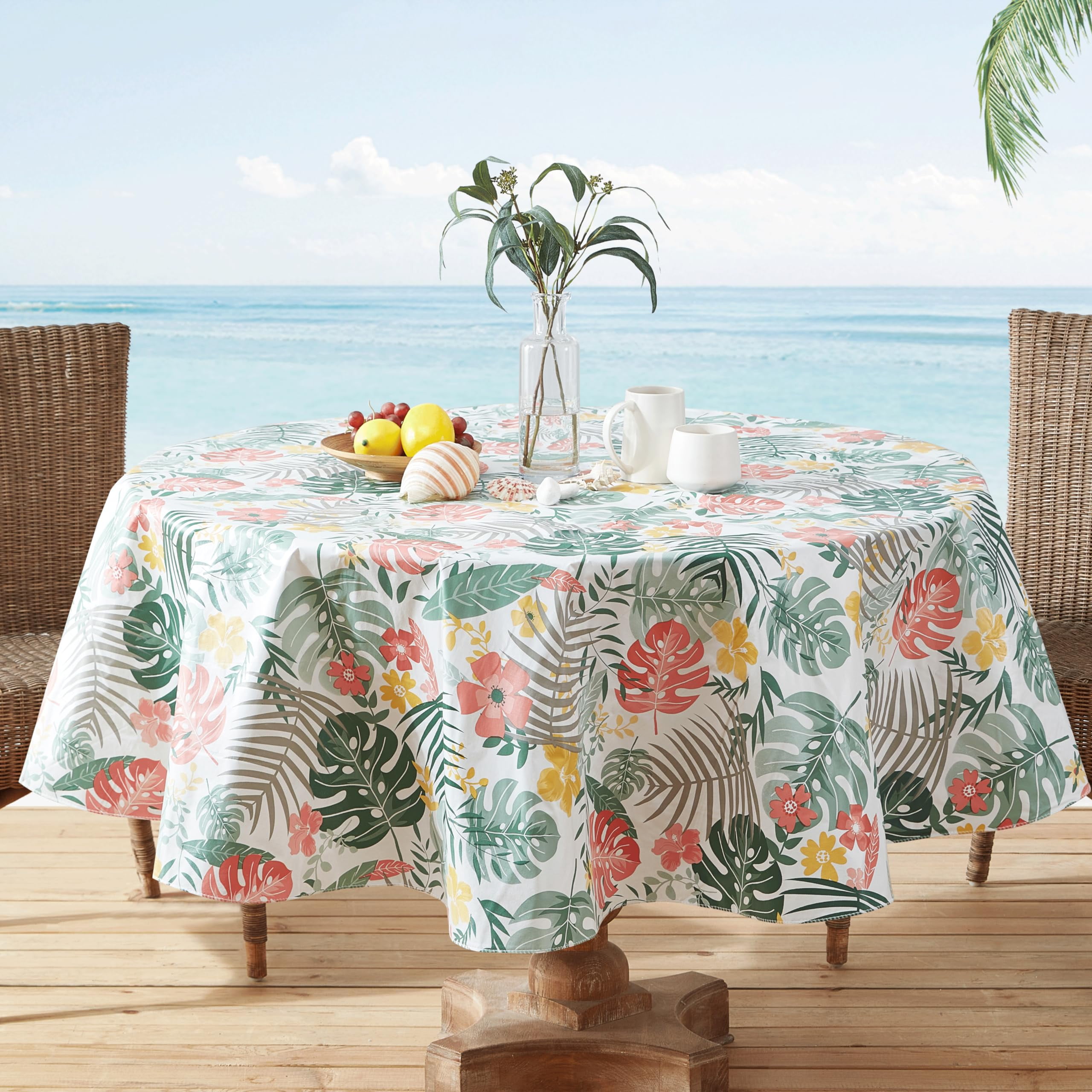 Newbridge 70-Inch Round Picnic Outdoor Vinyl Tablecloth, Palm Springs ...