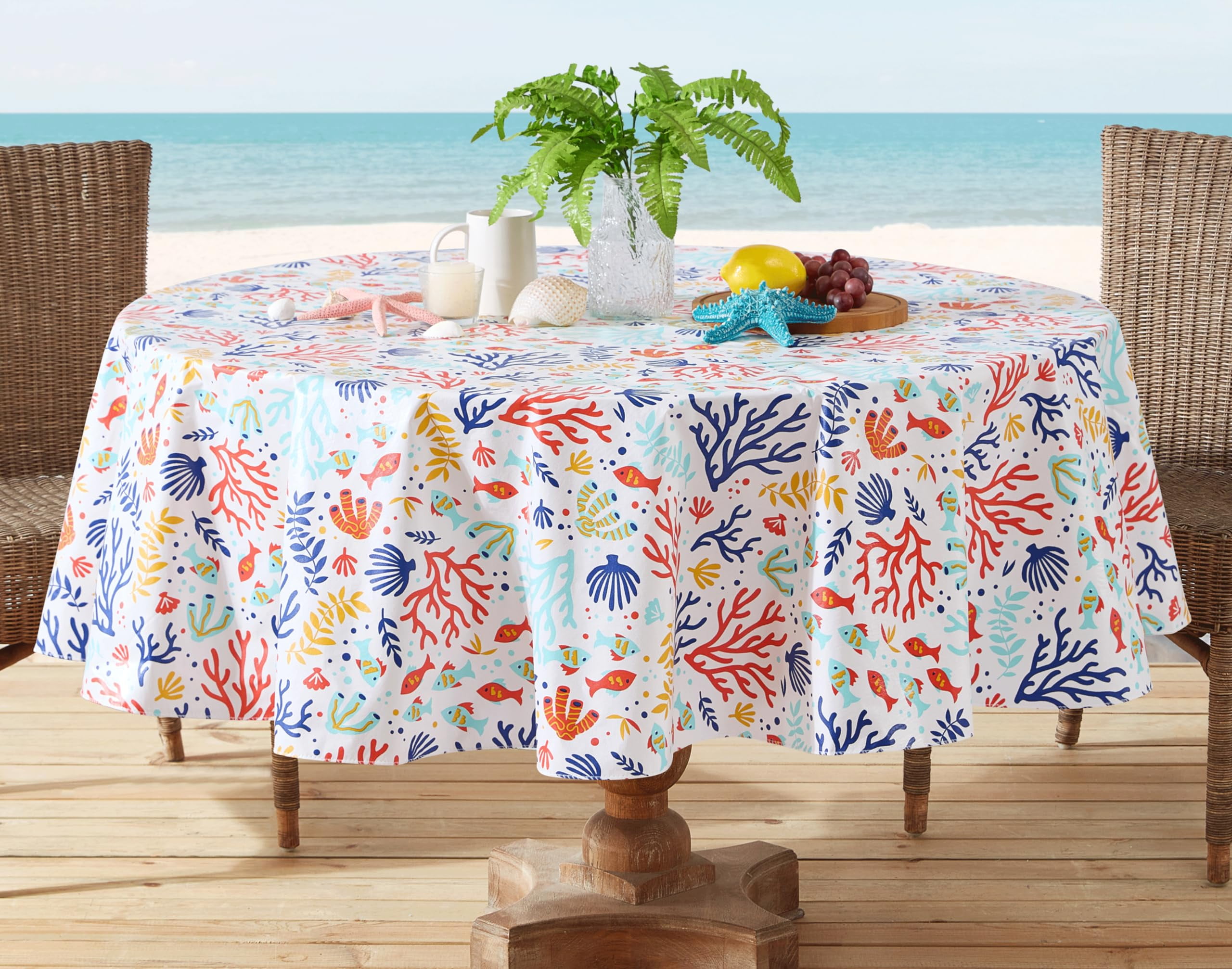 Newbridge Under The Sea Fish and Coral 70 inch Round Vinyl Tablecloth ...