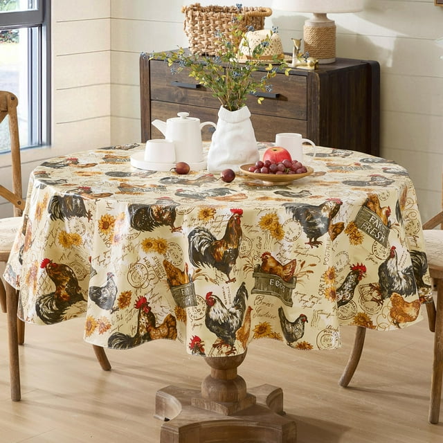 Newbridge Farm Fresh Rooster and Hens Round Vinyl Flannel Backed ...