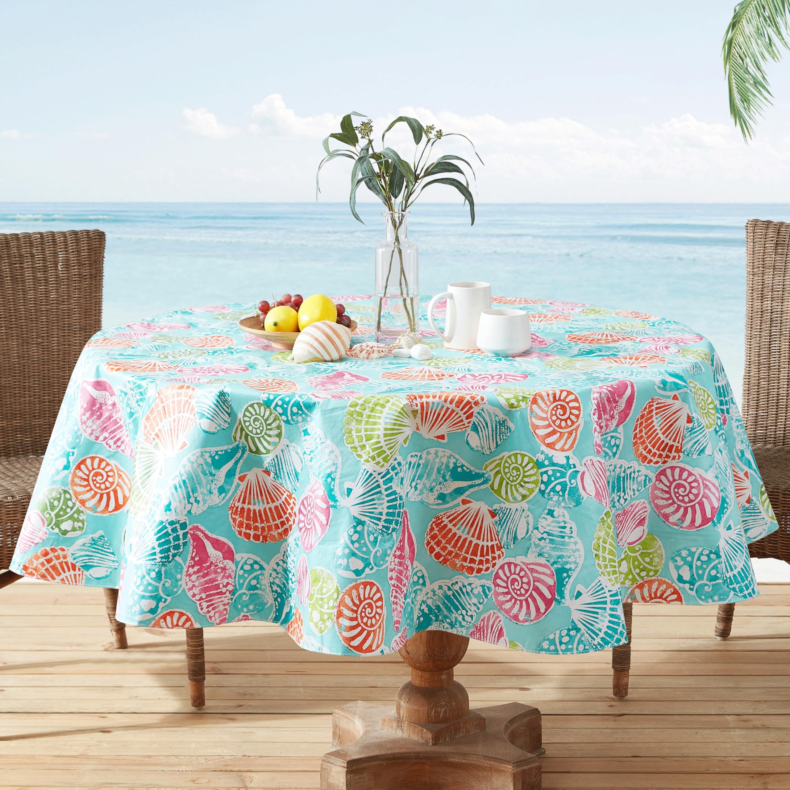 Newbridge Waterproof 70-Inch Vinyl Tablecloth, Tropical Seashell Print ...