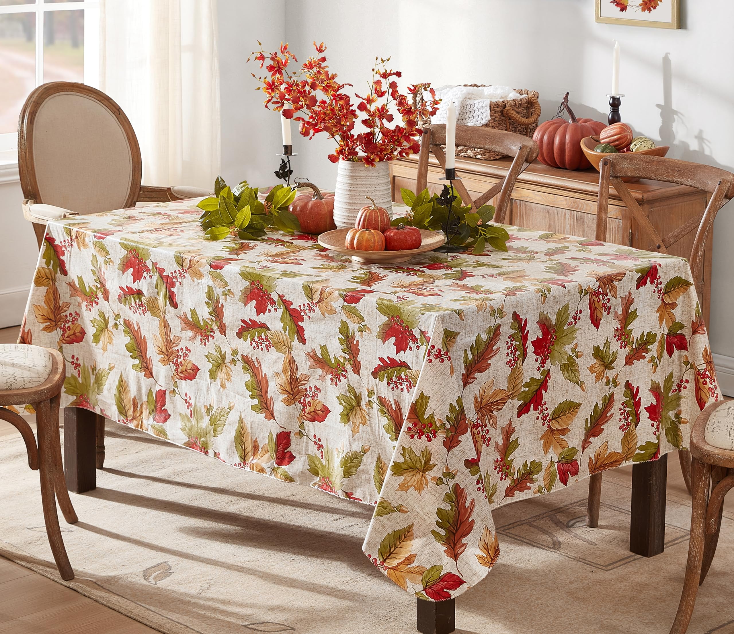 Newbridge Rustic Fall Acorn & Leaf Print Vinyl Tablecloth, Waterproof ...