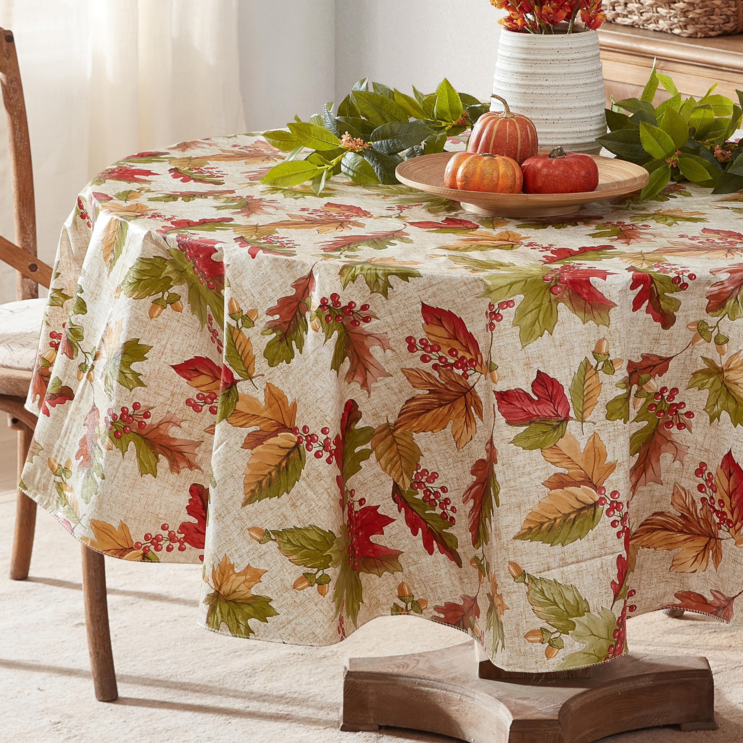 Newbridge Thanksgiving Fall Acorn and Leaf Print 70 inch Round Vinyl ...