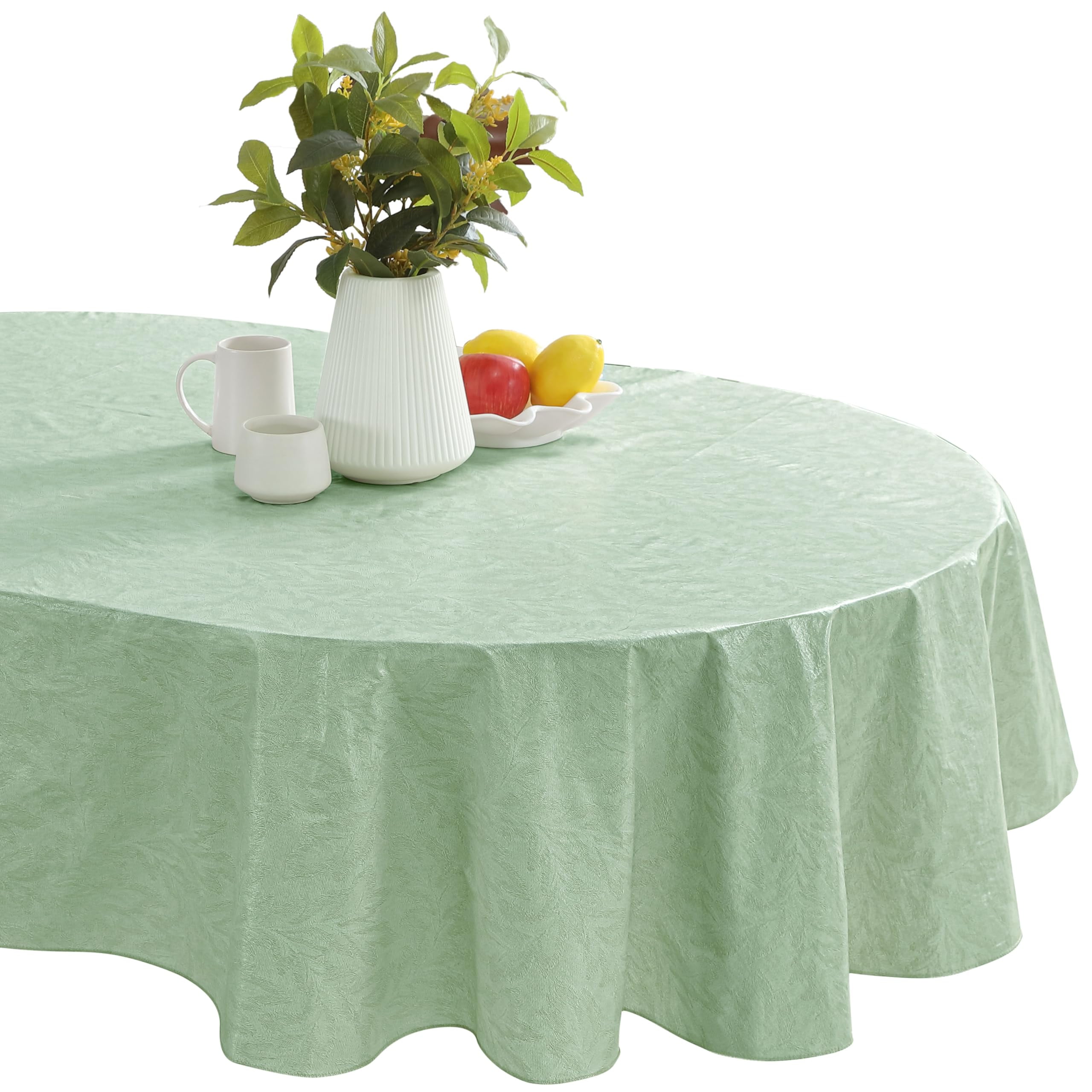 Newbridge Sage Napa Leaf Solid Color Vinyl Flannel Backed Tablecloth ...