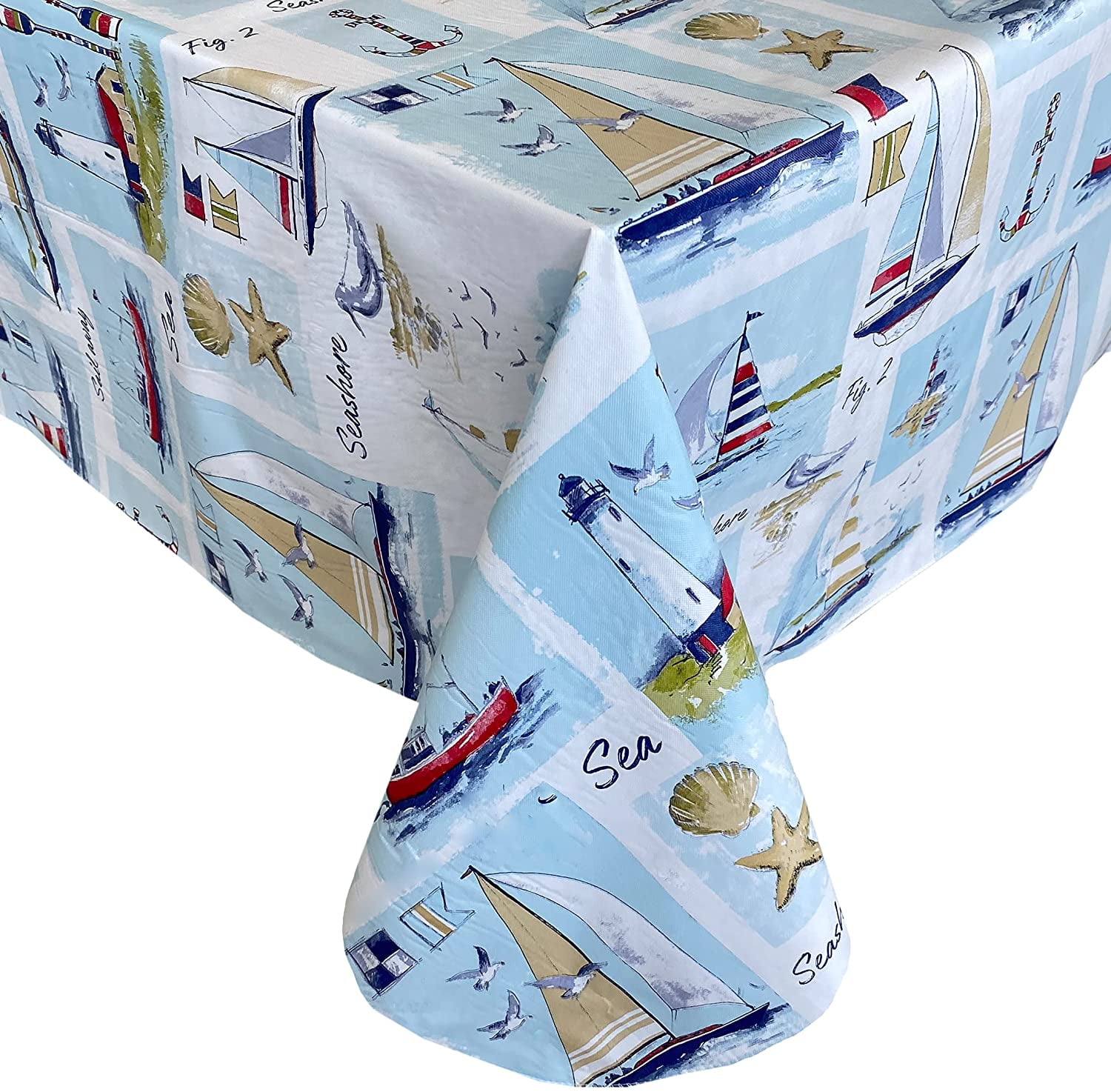 Newbridge Sail Away Nautical Tablecloth, Waterproof, Indoor/Outdoor ...