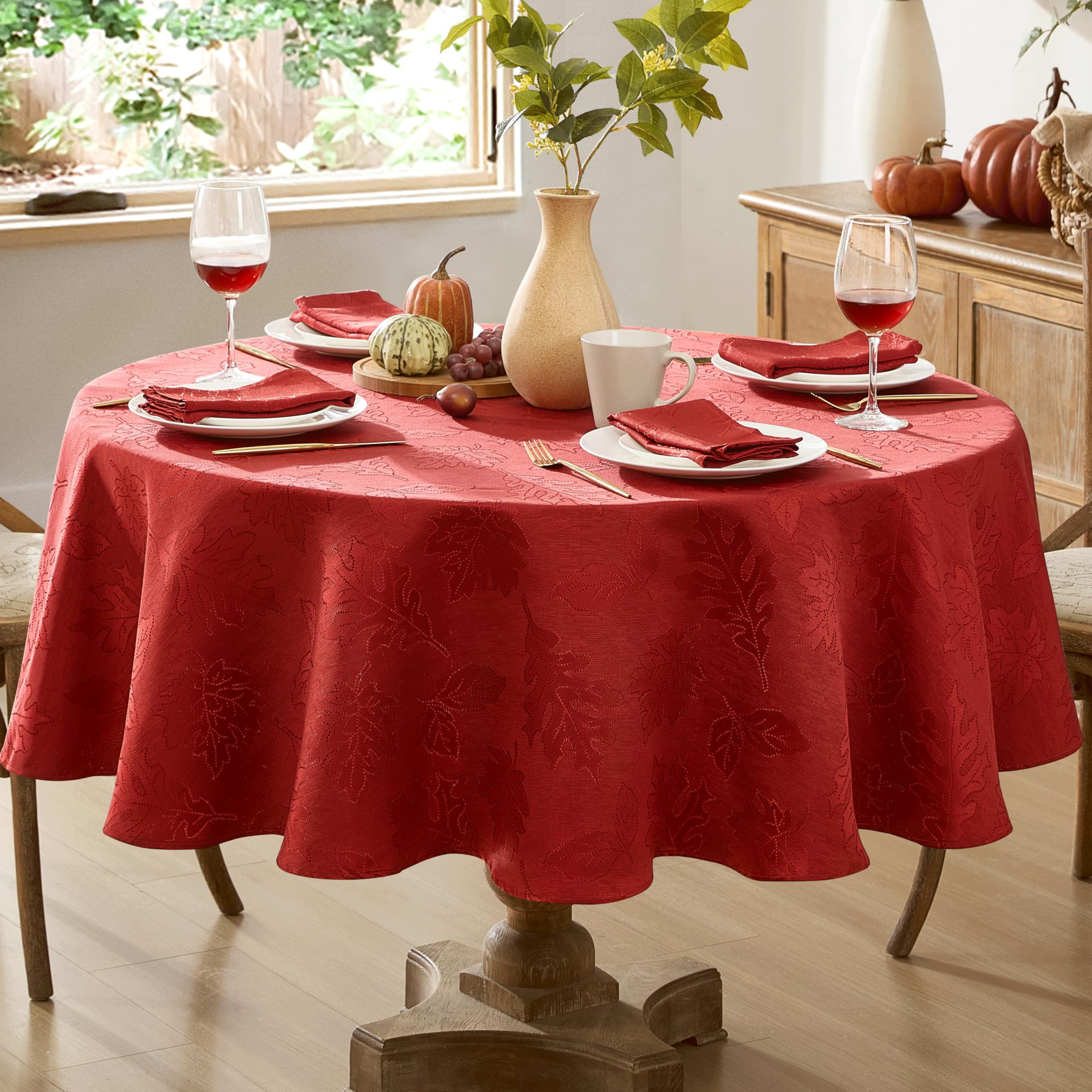 Newbridge Sienna Red Fancy Fall Leaves Damask Fabric Dining Tablecloth ...