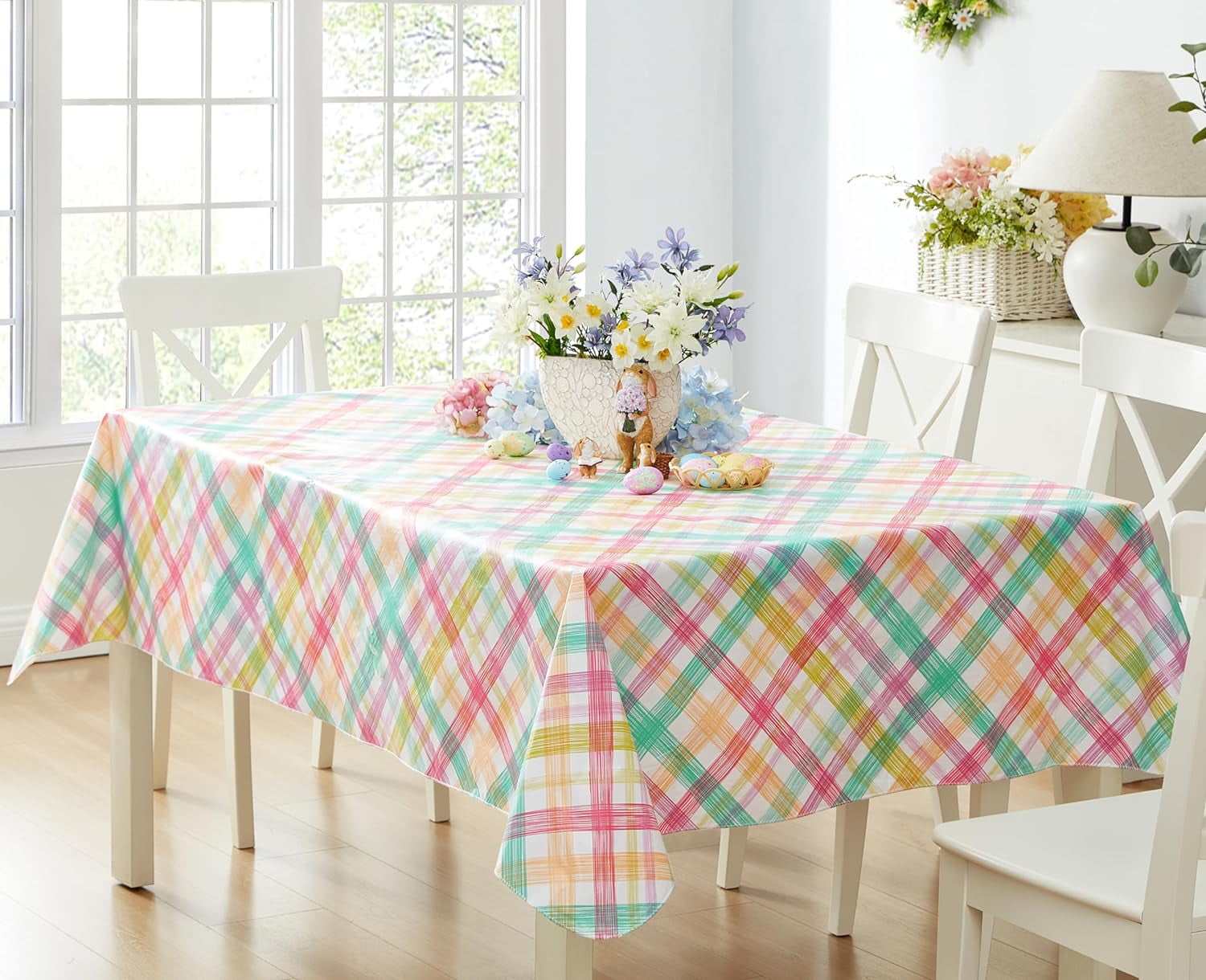 Newbridge Simone Easter Pastel Plaid Vinyl Tablecloth, Flannel Backed ...