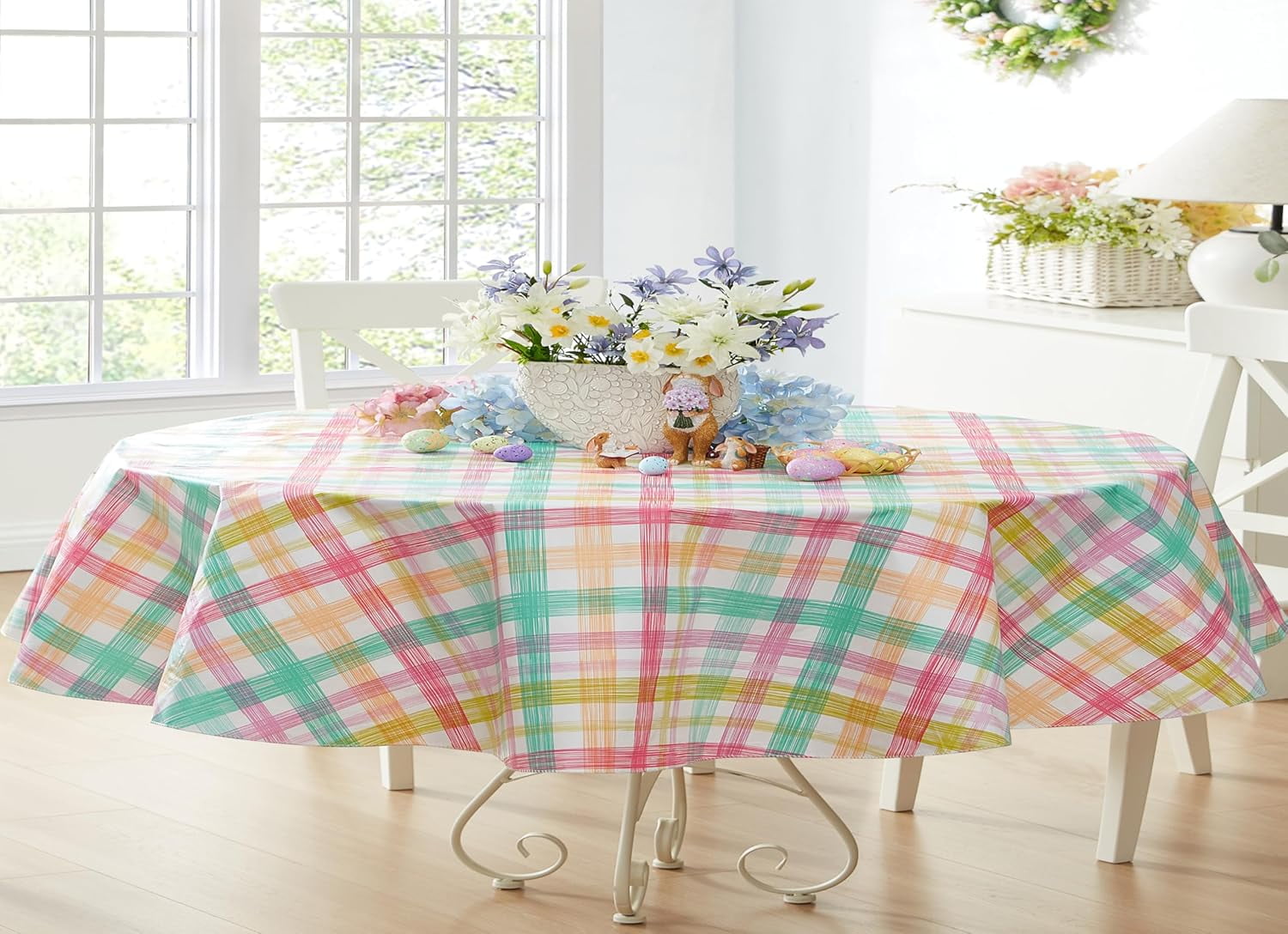 Newbridge Simone Easter Pastel Plaid 60 x 84 inch Oval Vinyl Easter ...