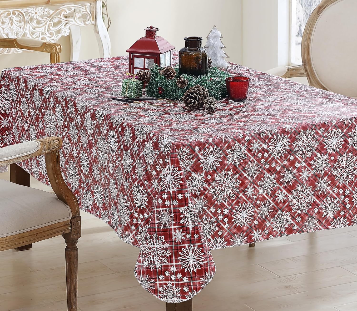 Newbridge Snowfall Snowflake Plaid Christmas Print Vinyl Flannel Backed ...