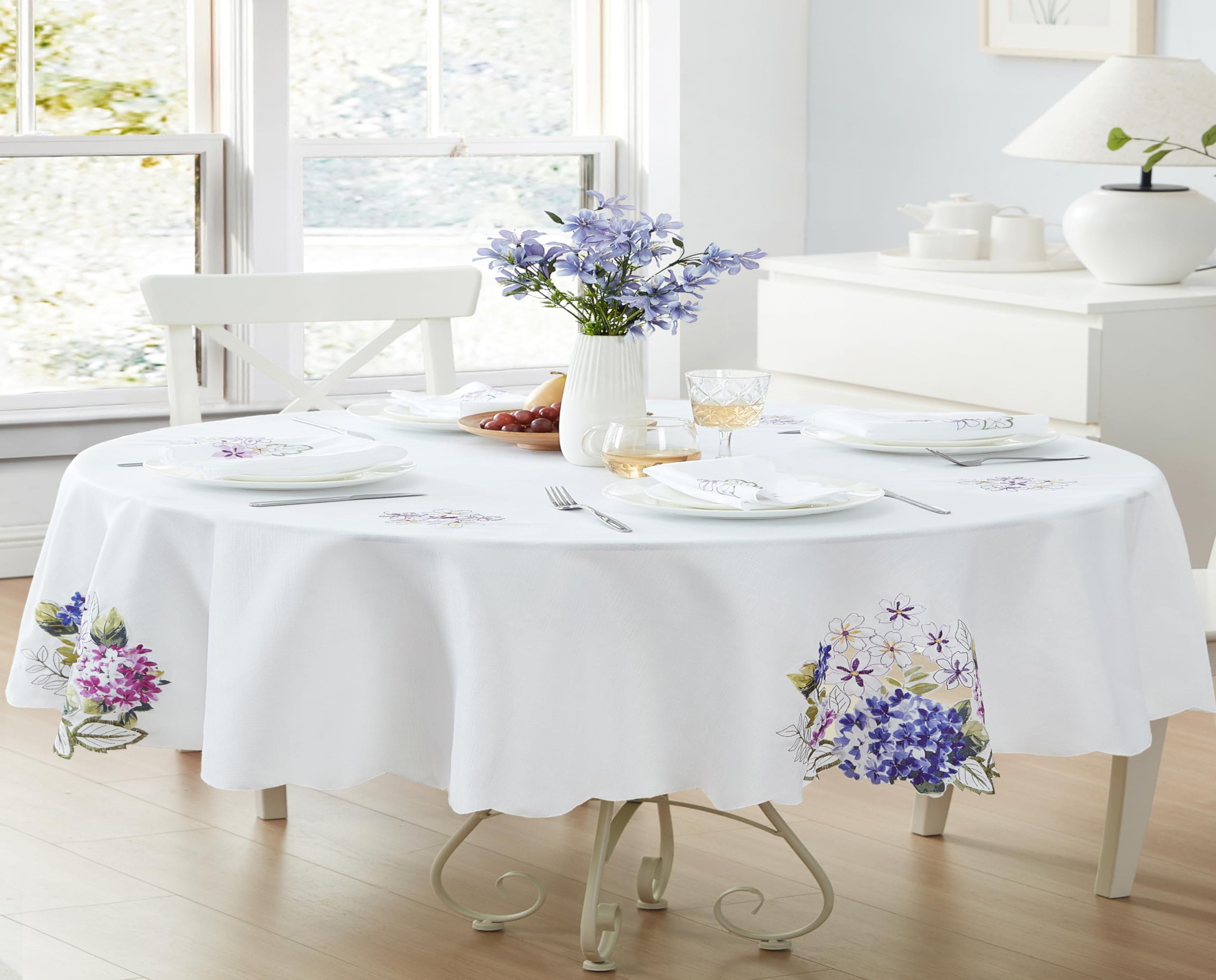 Newbridge Spring Hydrangea Oval Embroidered Tablecloth, 60 x 84 Inch ...