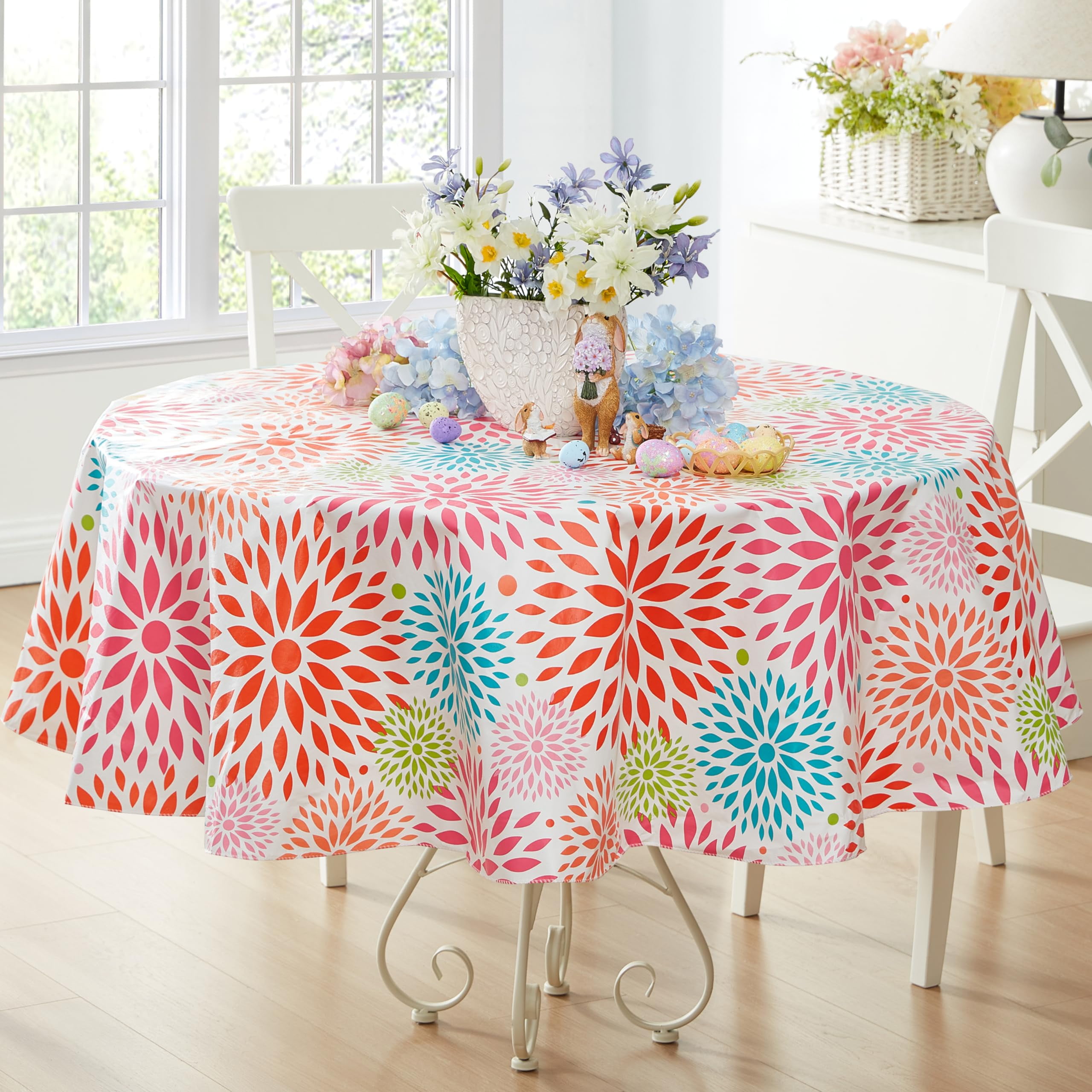 Newbridge Pink Color Burst Celebration 70 inch Round Flannel Backed ...