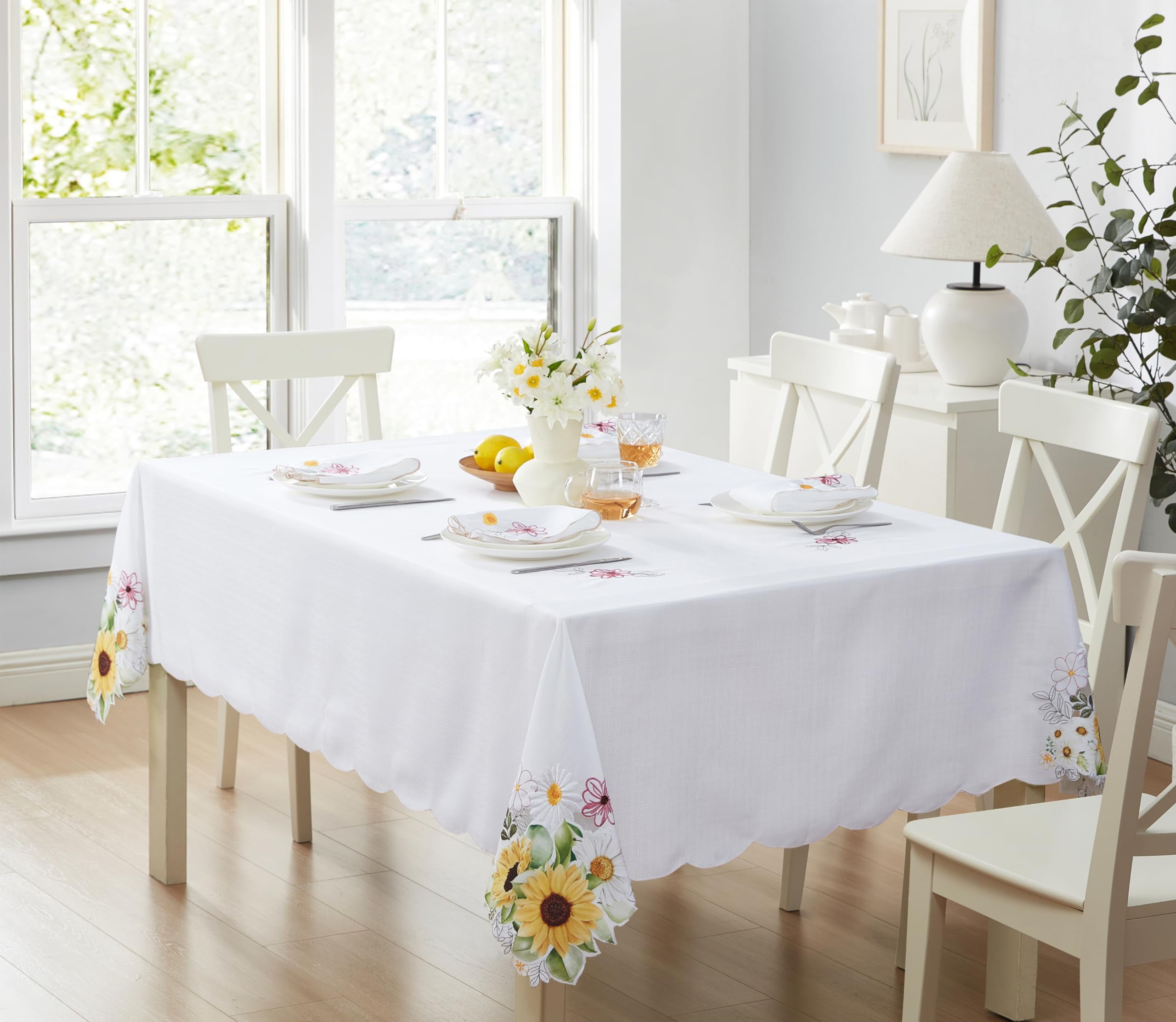 Newbridge Sunflowers and Daisies Rectangle Embroidered Tablecloth, 60 x ...