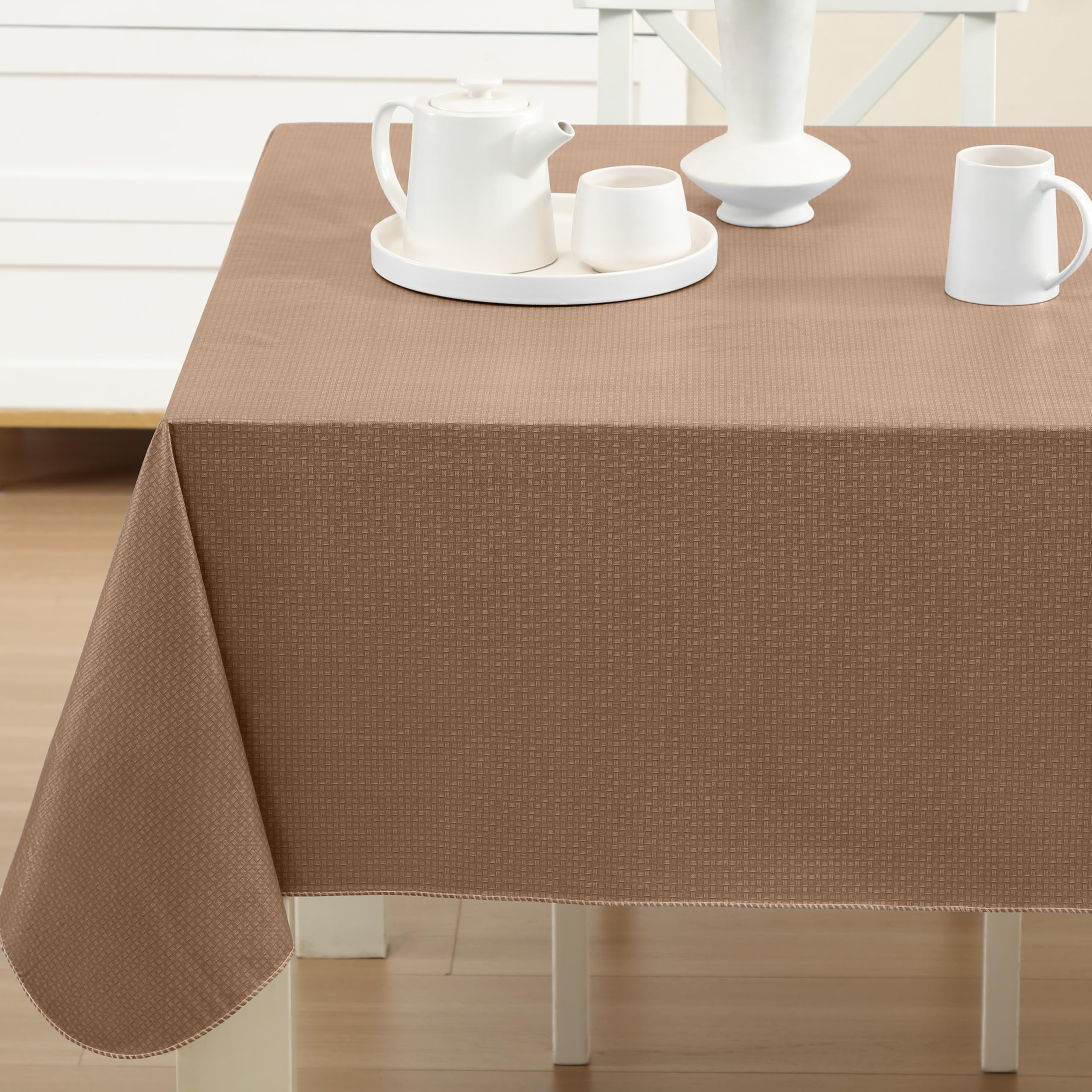 Newbridge Taupe Basketweave 60 x 84 inch Rectangle Solid Vinyl Flannel ...