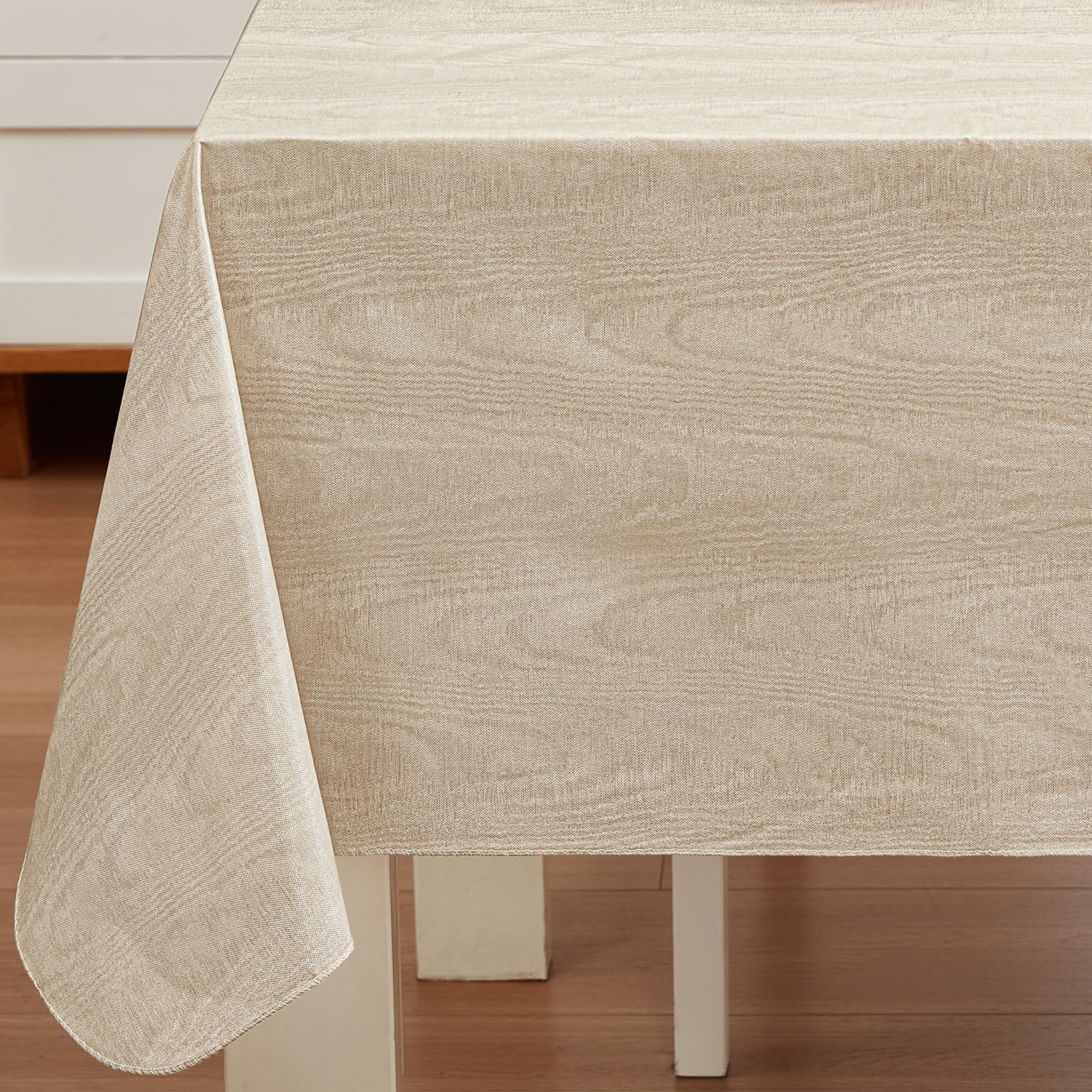 Taupe Moire Wavy Solid 70 inch Round Vinyl Dining Tablecloth with ...