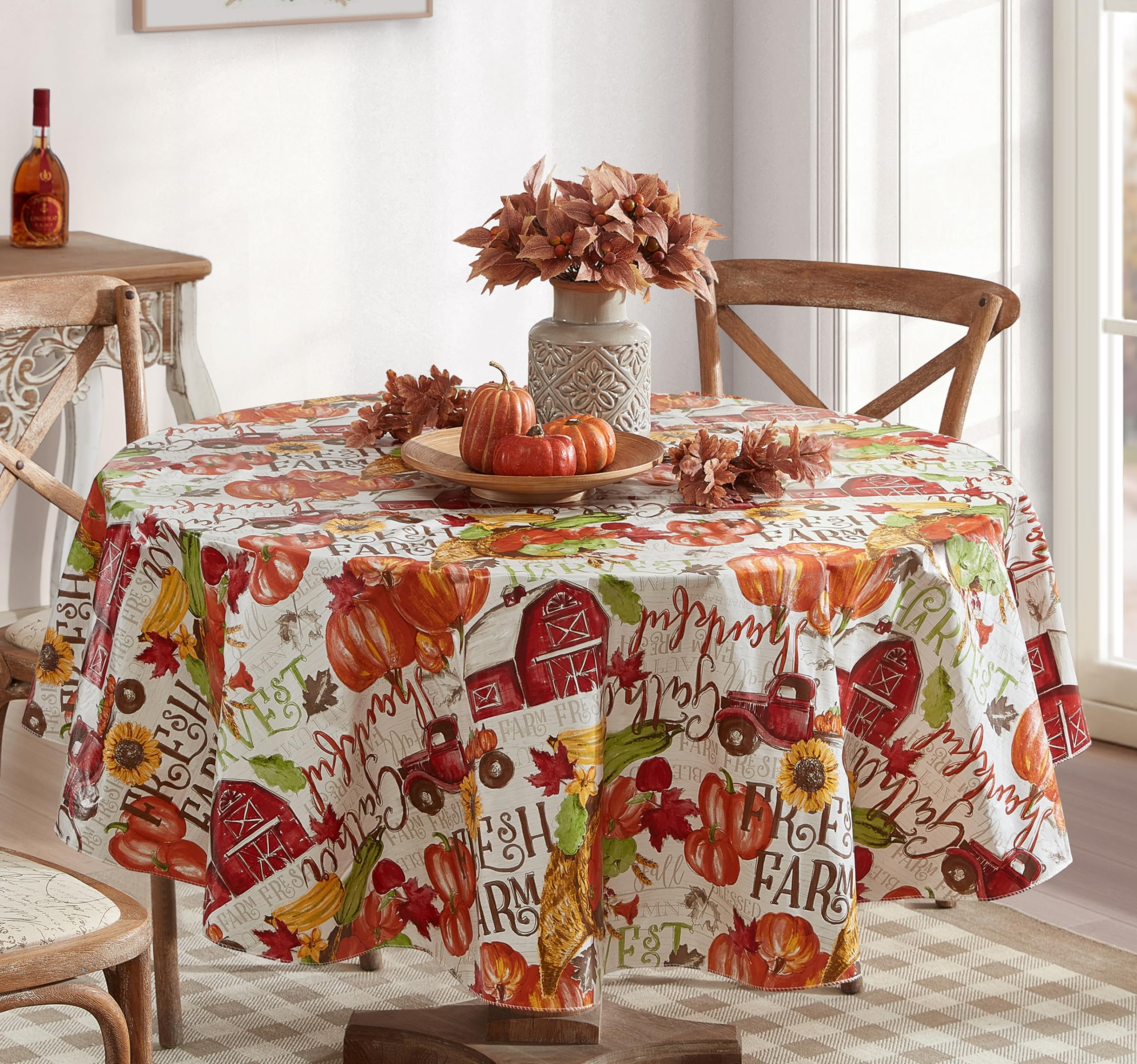 Newbridge Thanksgiving Blessed Harvest Round Vinyl Tablecloth with ...