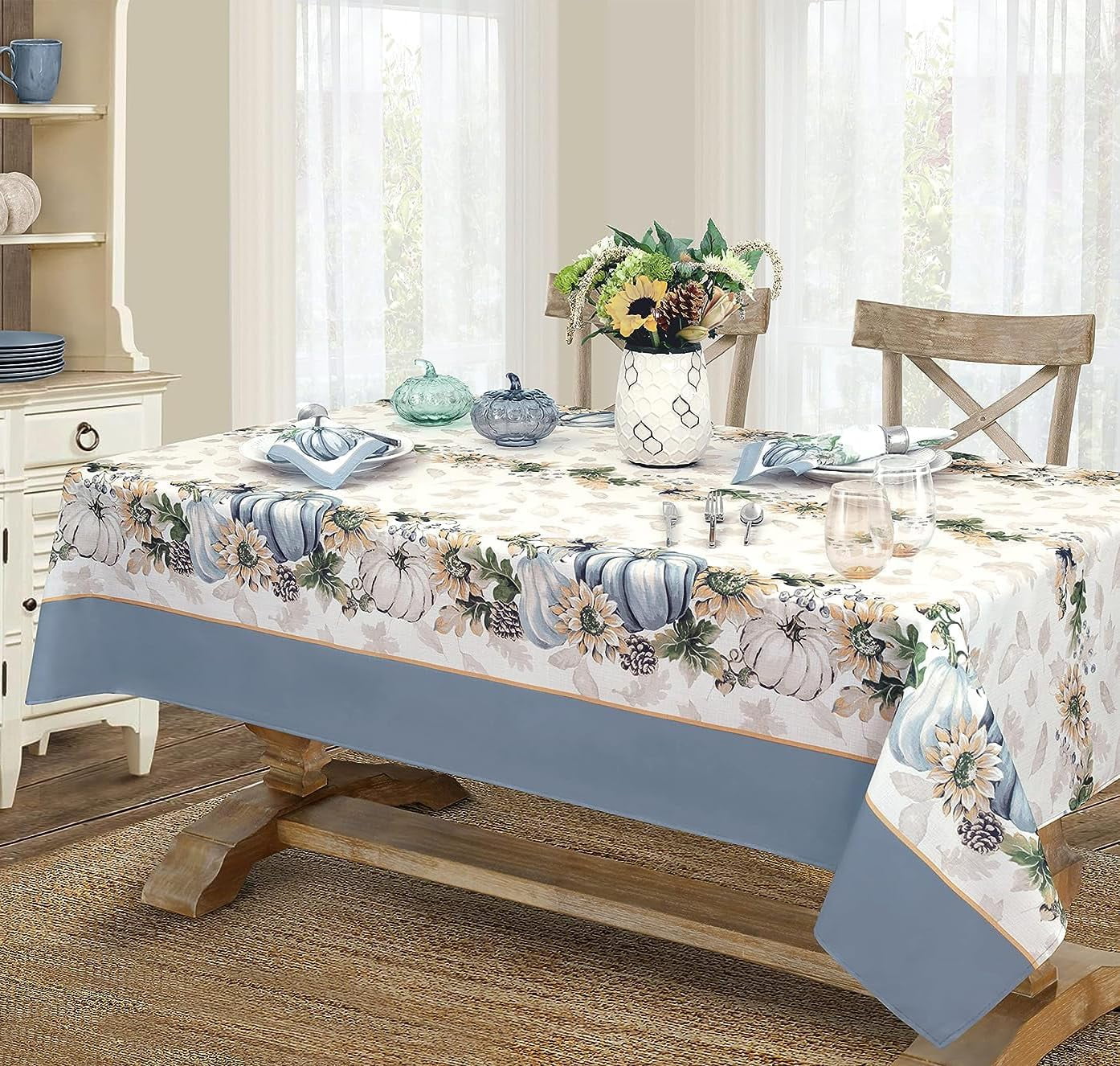 Newbridge Thanksgiving Blue Pumpkin Farmhouse Harvest Bordered 52 x 52 ...