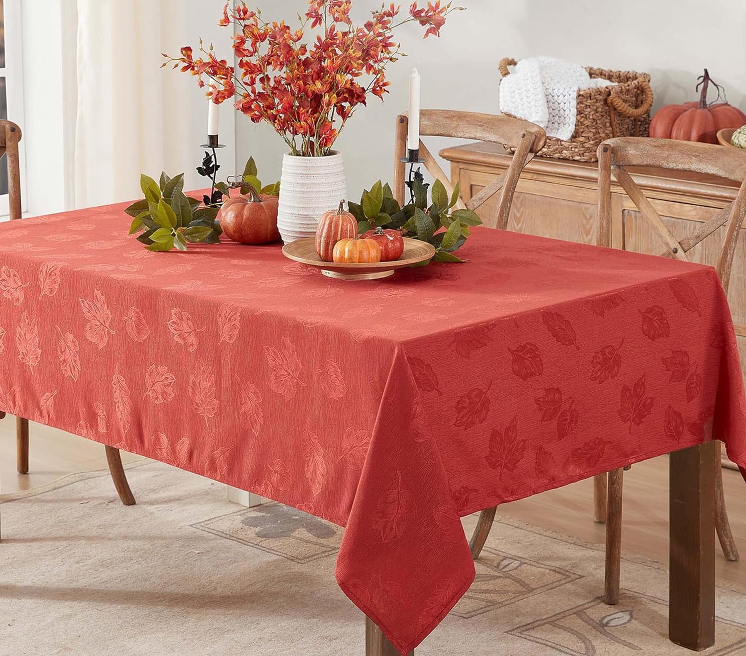 Newbridge Harvest, Autumn Leaf Damask Thanksgiving Tablecloth, 60x102 ...