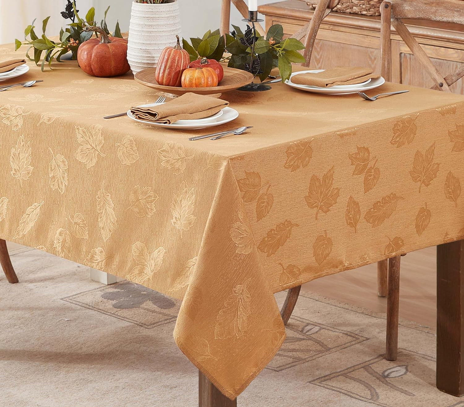 Newbridge Autumn Leaf Damask Thanksgiving Tablecloth, Soil Resistant ...