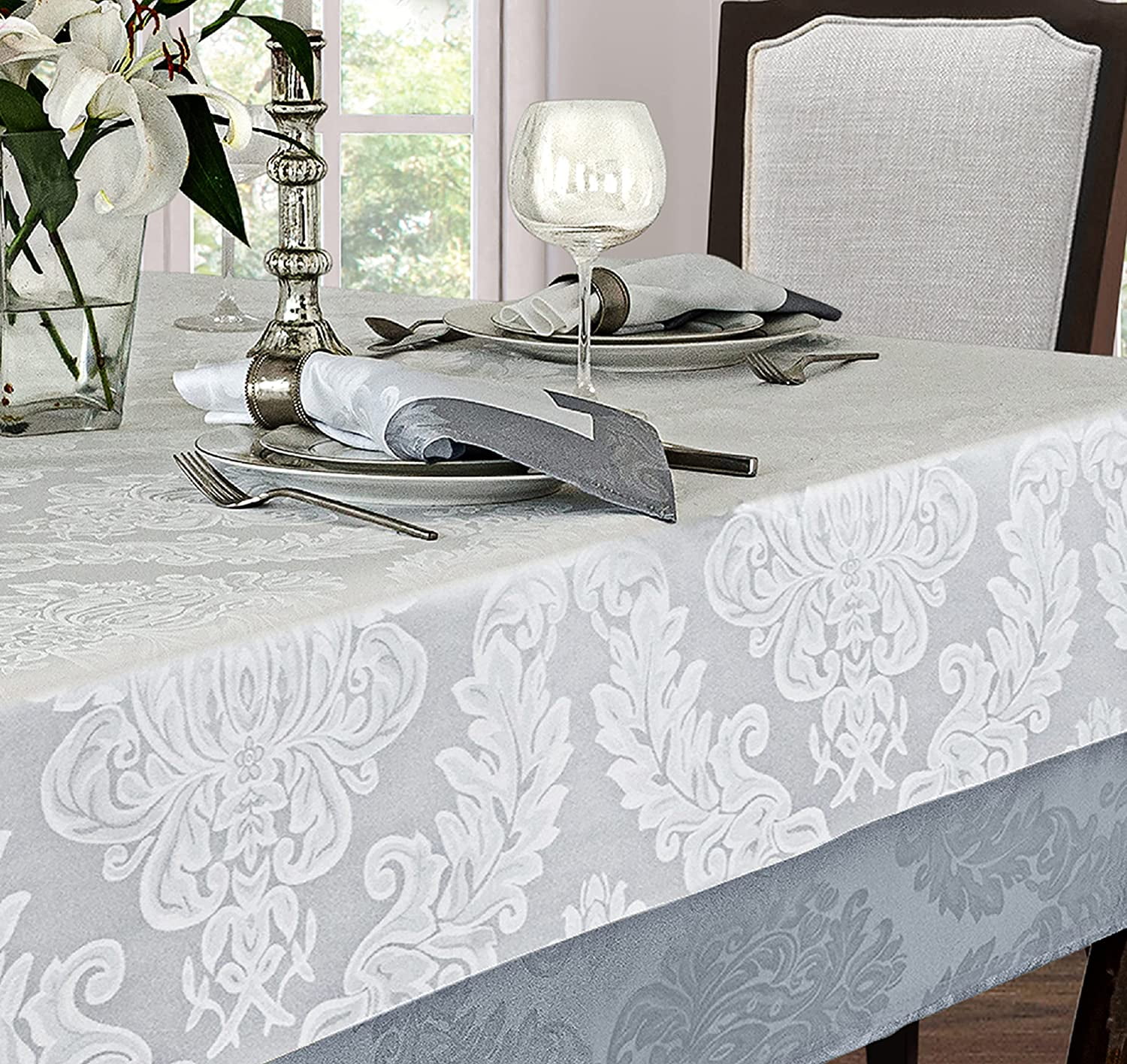 Newbridge Valencia Two Tone Bordered Damask Fabric Napkin Set, Wrinkle ...